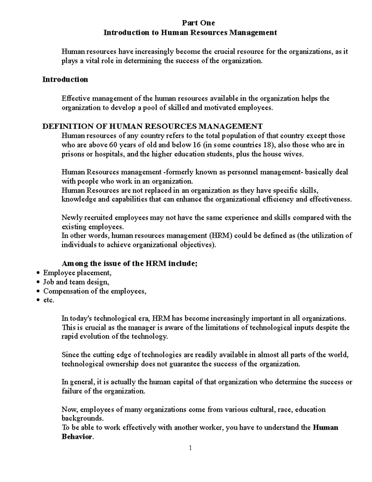 18 - ASSIGNMENT - Part One Introduction to Human Resources Management ...