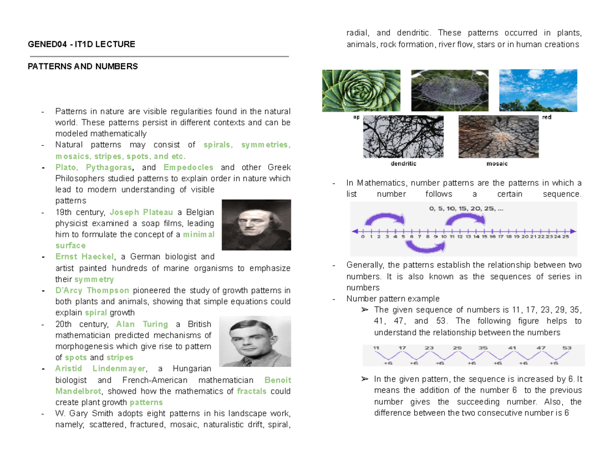 Patterns and Numbers - 1st Year Lecture - GENED04 - IT1D LECTURE ...