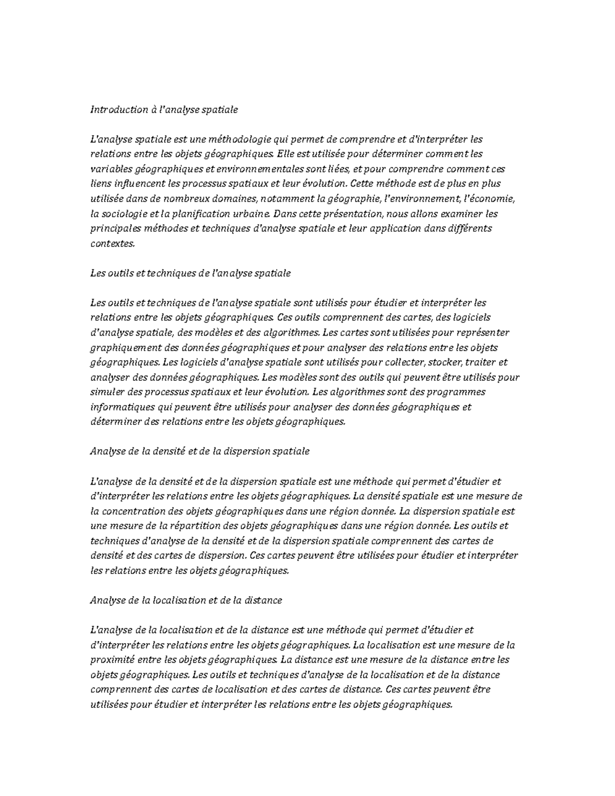 Spatial Data Analysis note study - Introduction à l'analyse spatiale L'analyse spatiale est une ...