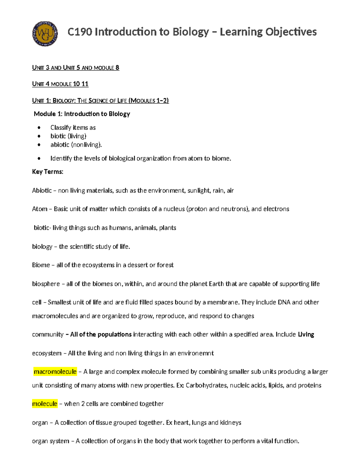 Biology Study Notes - UNIT 3 AND UNIT 5 AND MODULE 8 UNIT 4 MODULE 10 ...