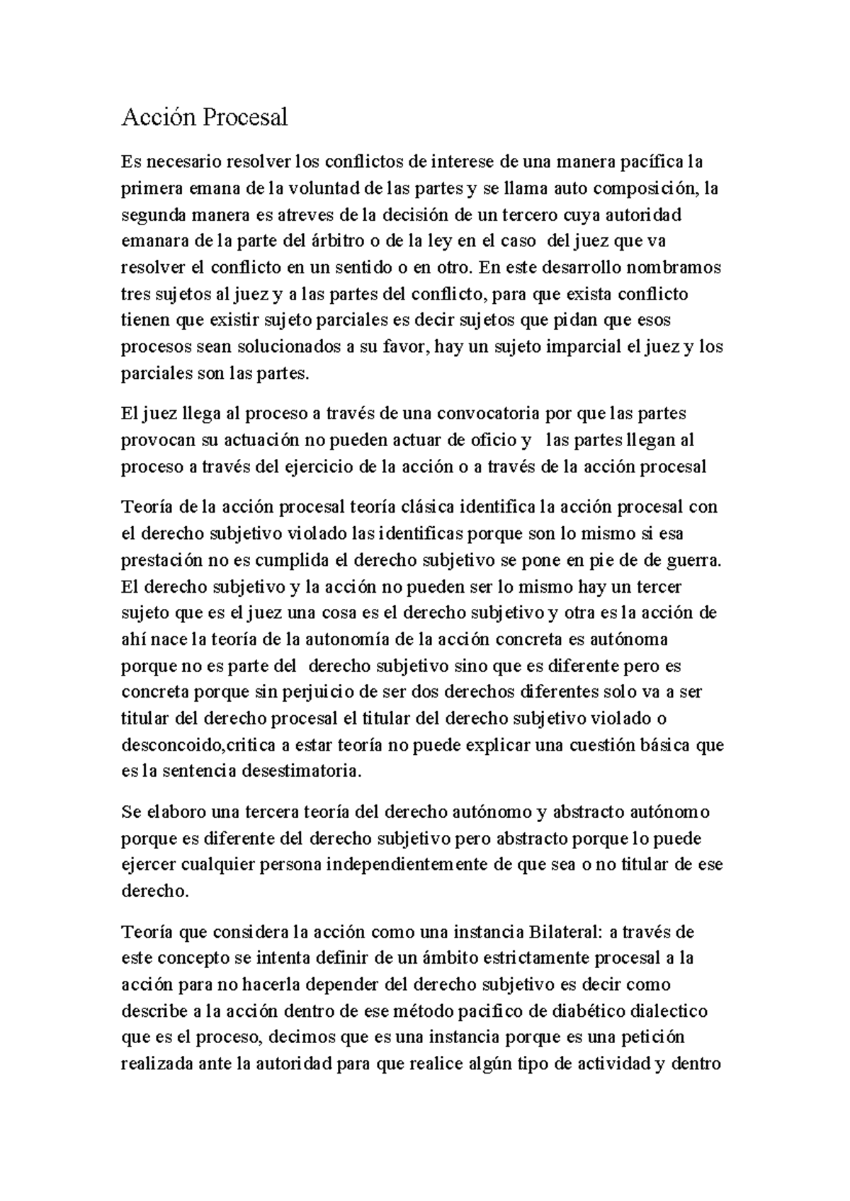 Acción Procesal - dsadasd - Acción Procesal Es necesario resolver los conflictos de interese de ...
