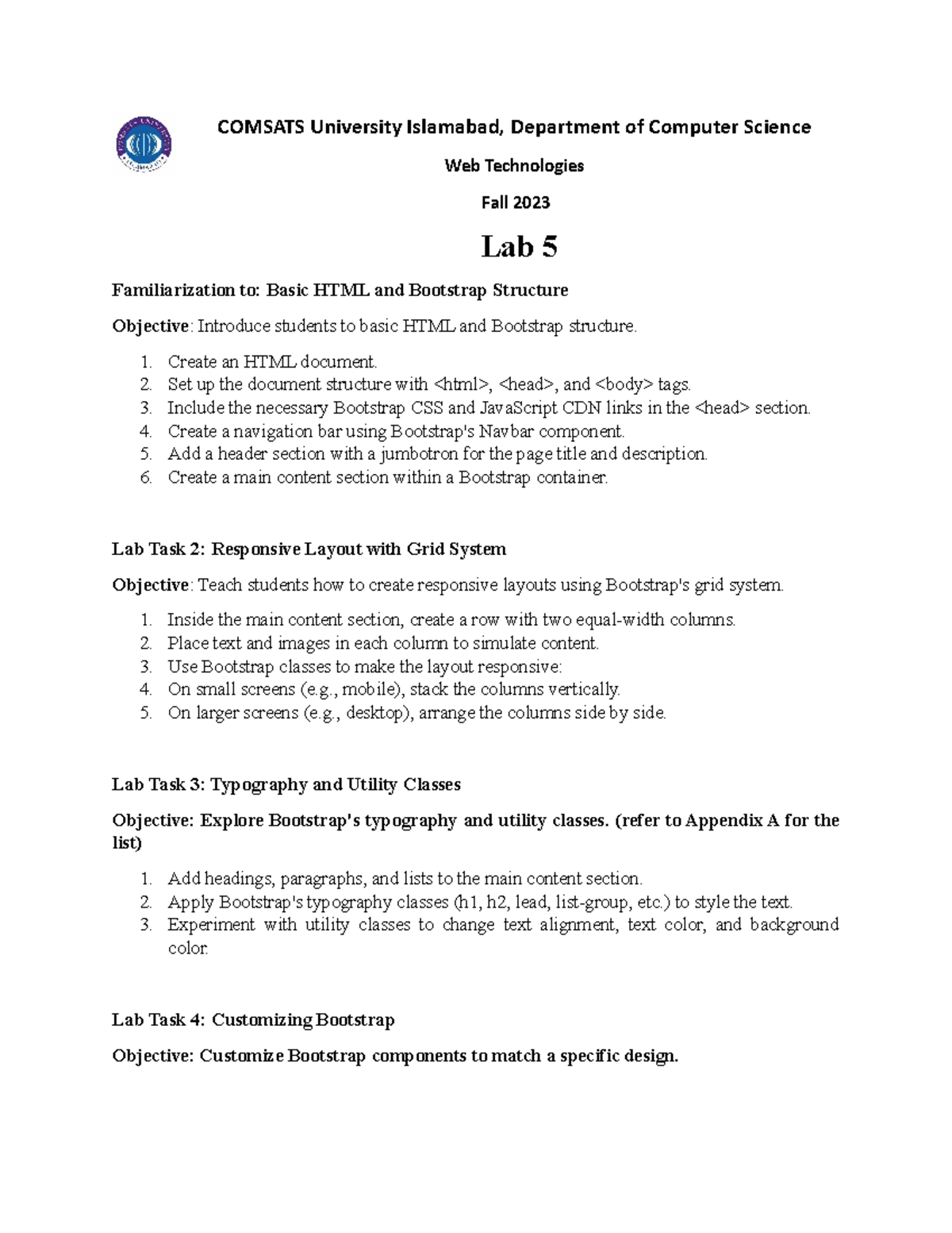 Lab5 - COMSATS University Islamabad, Department of Computer Science Web ...
