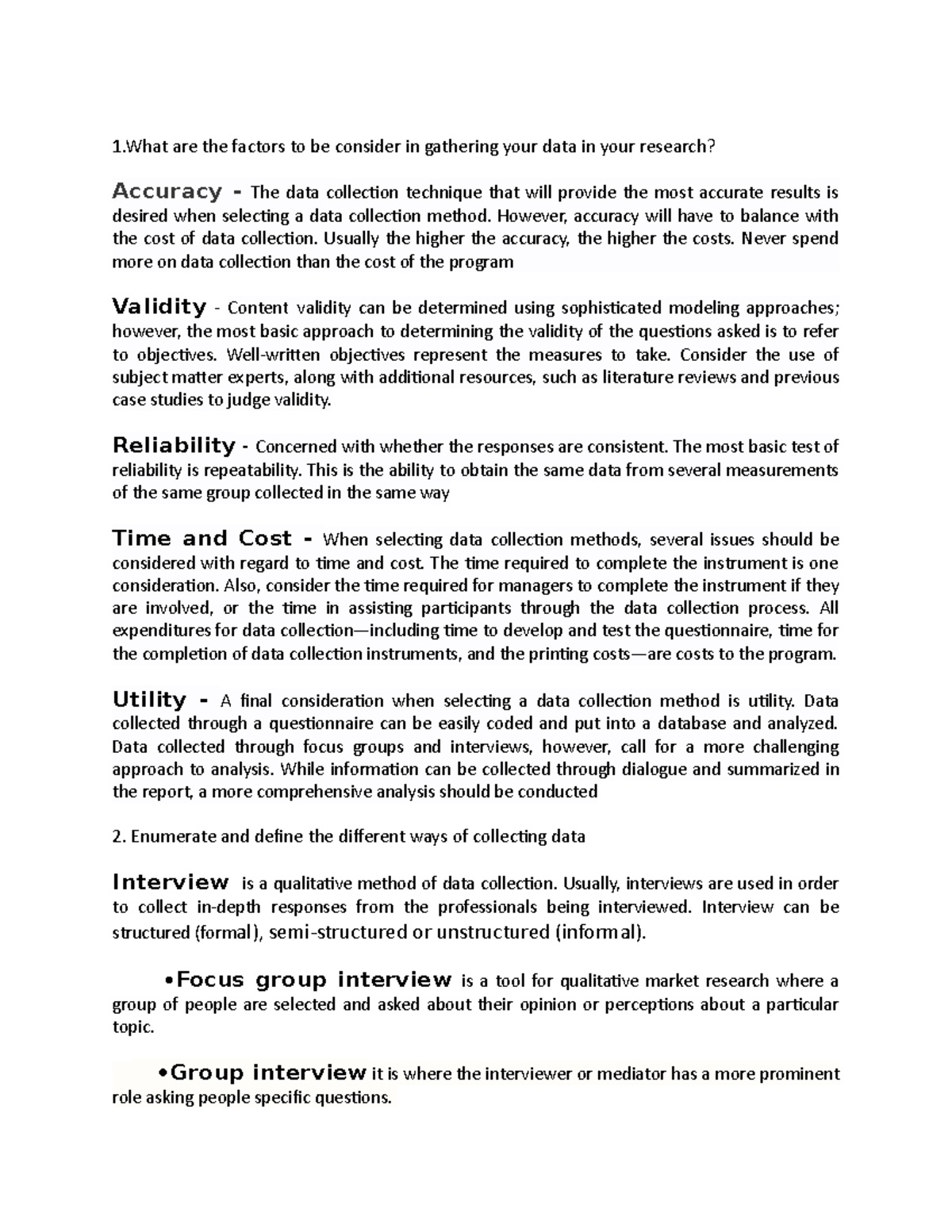 Gathering Data - Research - 1 are the factors to be consider in ...