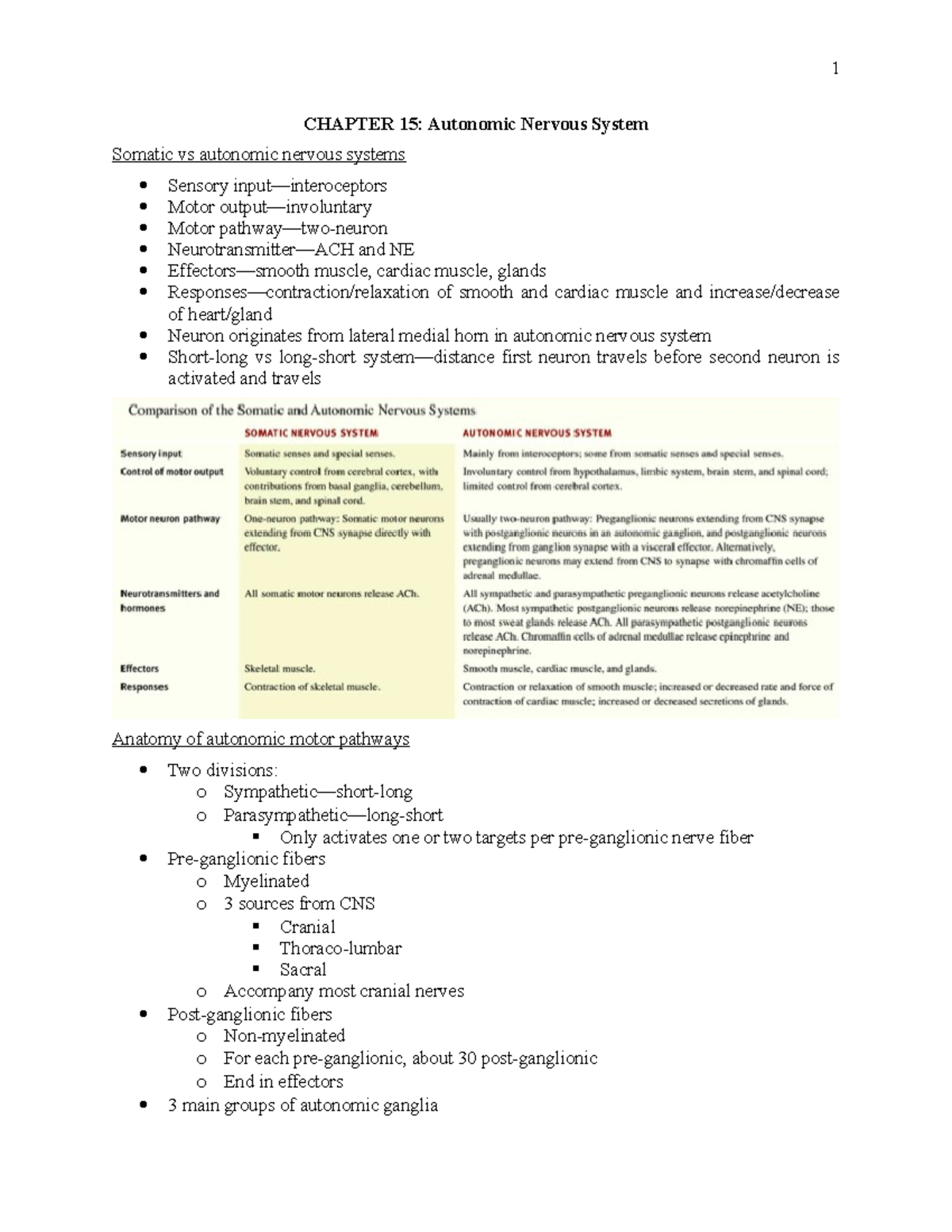 Anatomy II 2019-2-7 chapter 15 autonomic nervous system notes - CHAPTER ...