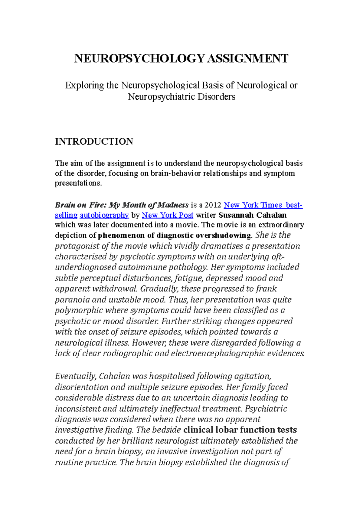 Neuropsychology Assignment-1- (1)-1 - NEUROPSYCHOLOGY ASSIGNMENT ...