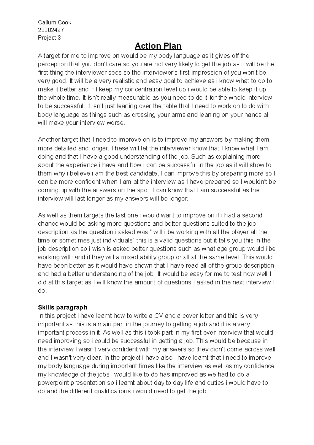 Action Plan - sports - Callum Cook 20002497 Project 3 Action Plan A ...