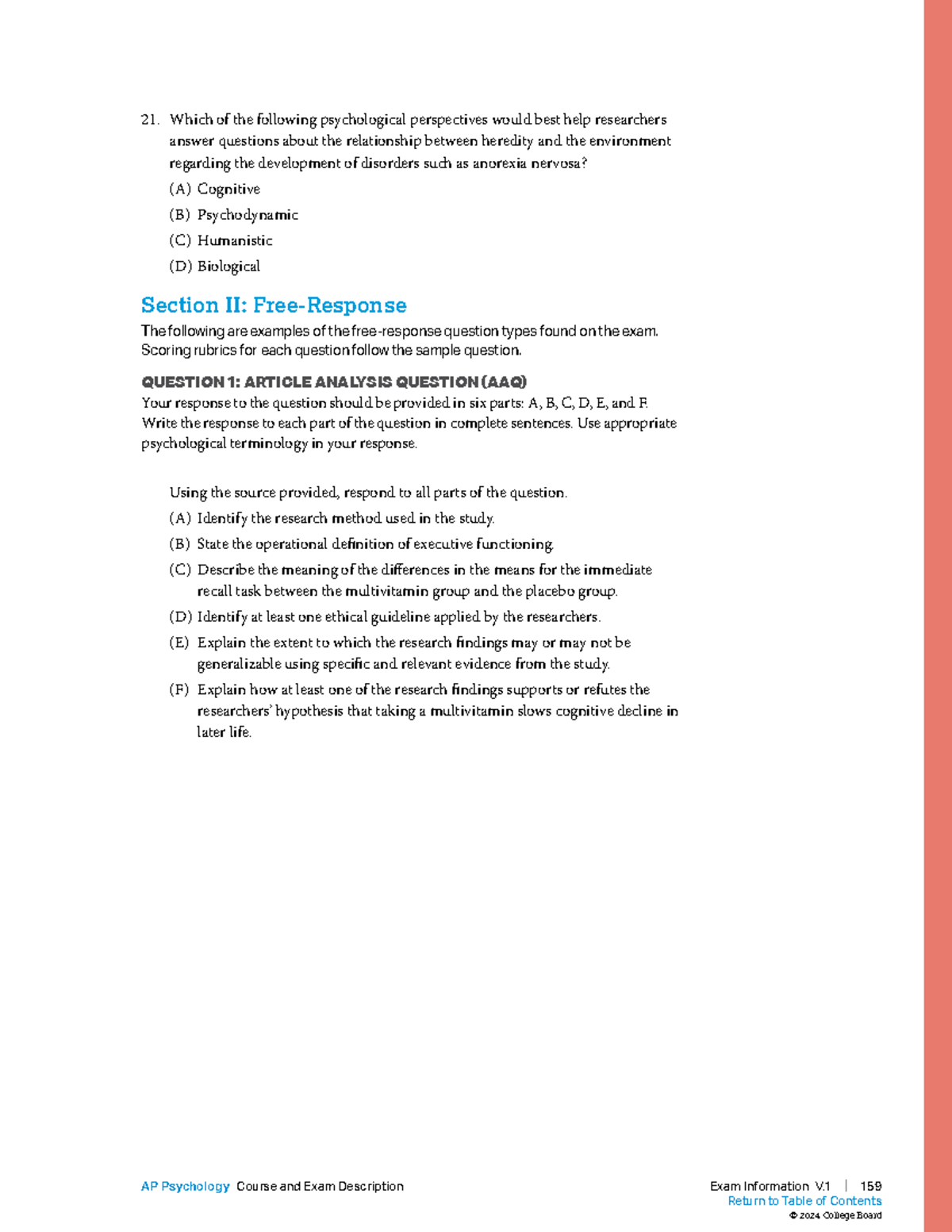 AP Psych AAQ 2024-2025 - 21. Which of the following psychological ...