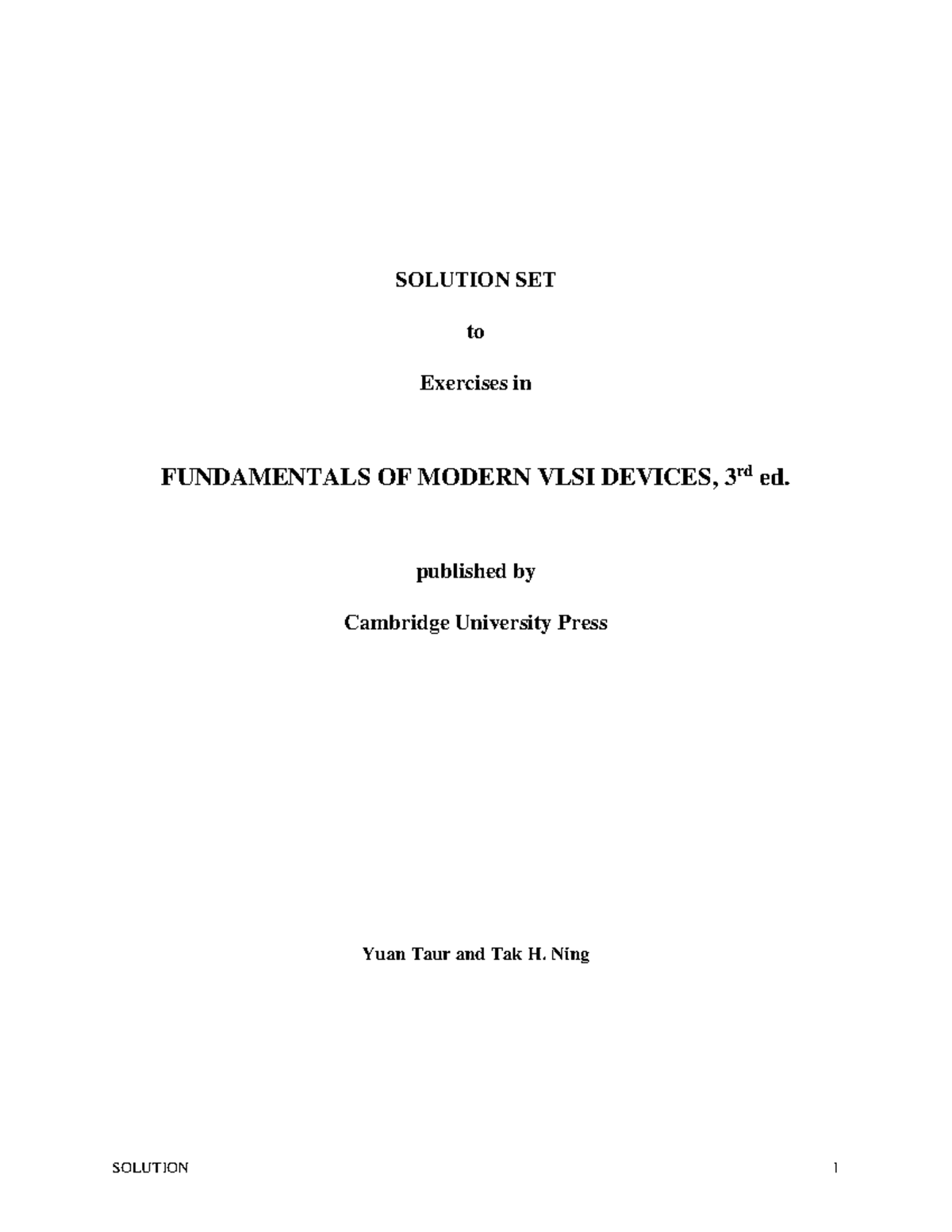 Solution Set to Exercises in Fundamentals of Modern VSLI Devices 3e ...