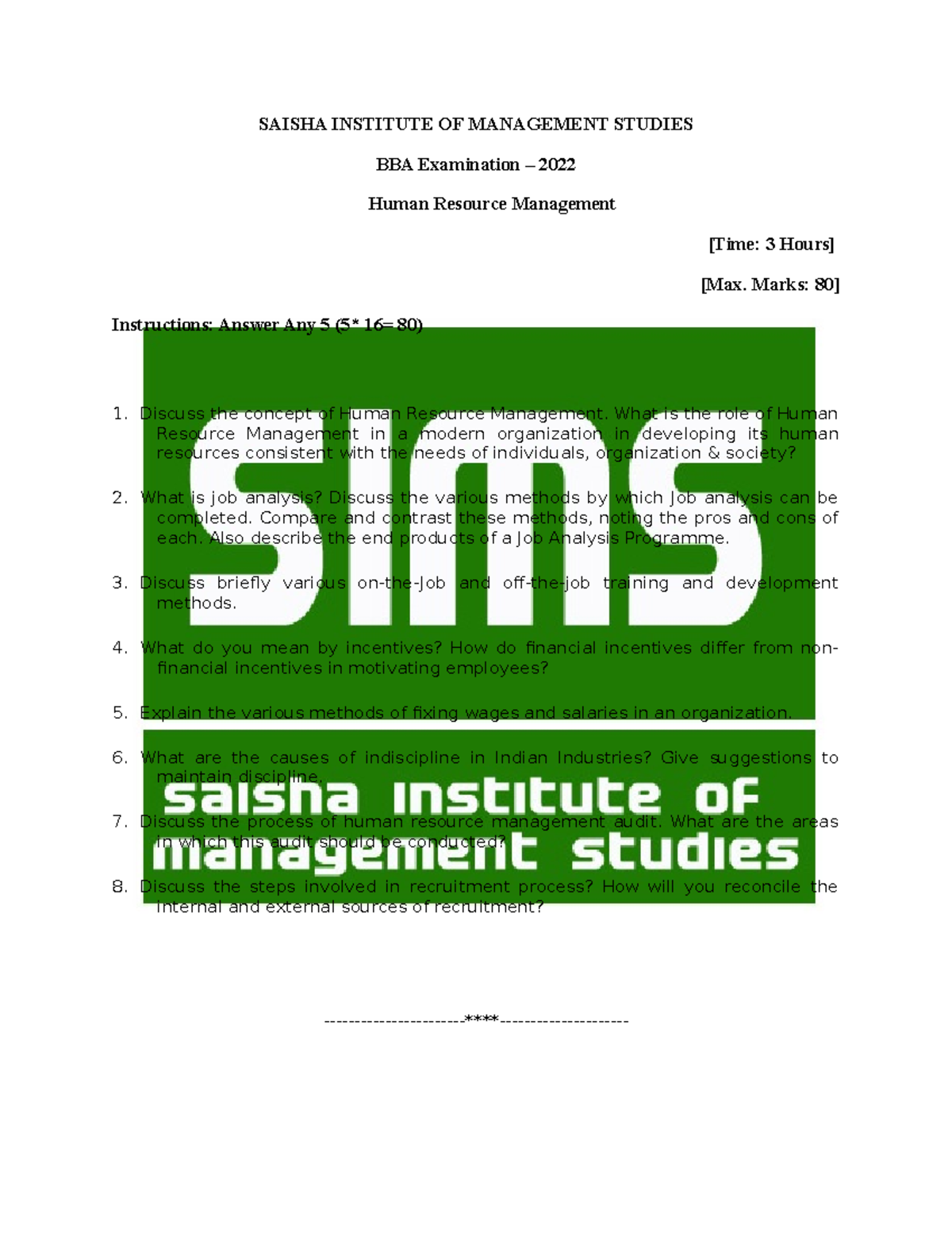 SITS BBA Human Resource Management - SAISHA INSTITUTE OF MANAGEMENT ...