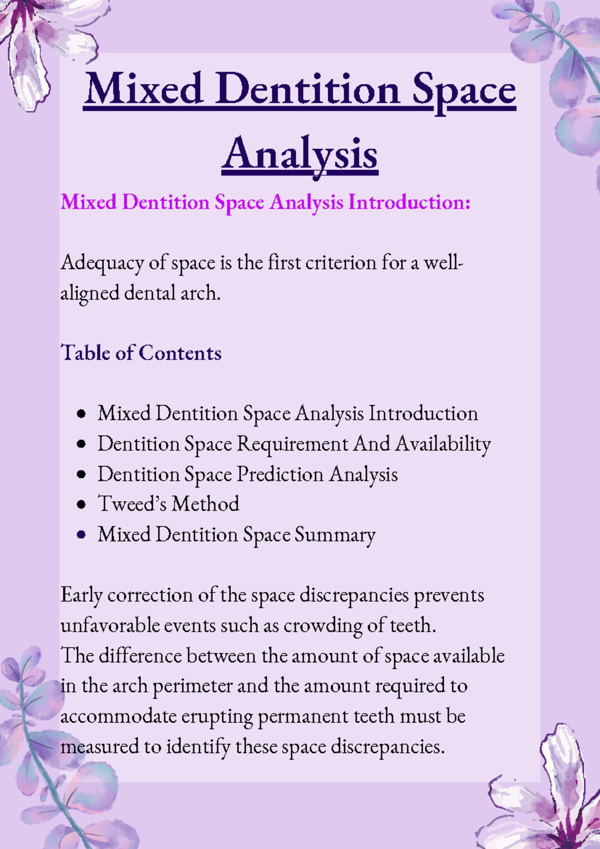 Mixed Dentition Space Analysis Question And Answers - Mixed Dentition ...