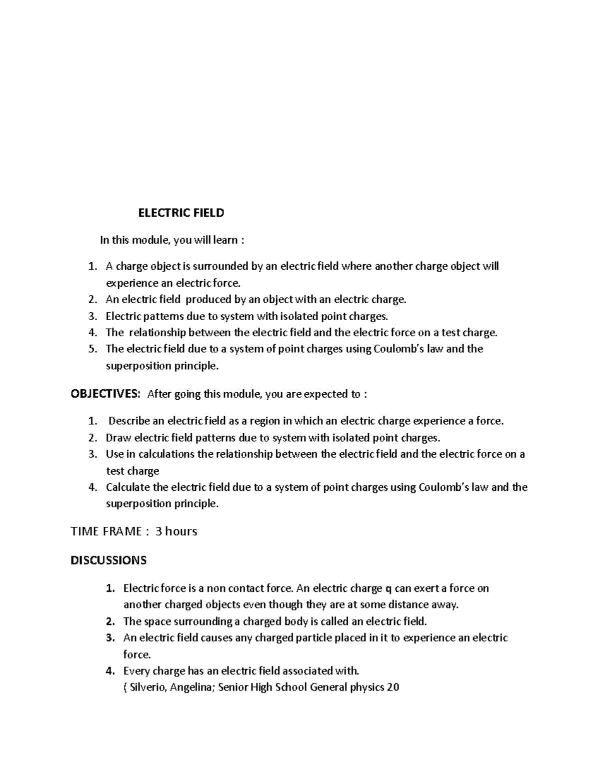 Electric Field Notes Sta Maria Bulacan Philippines Inc Marian