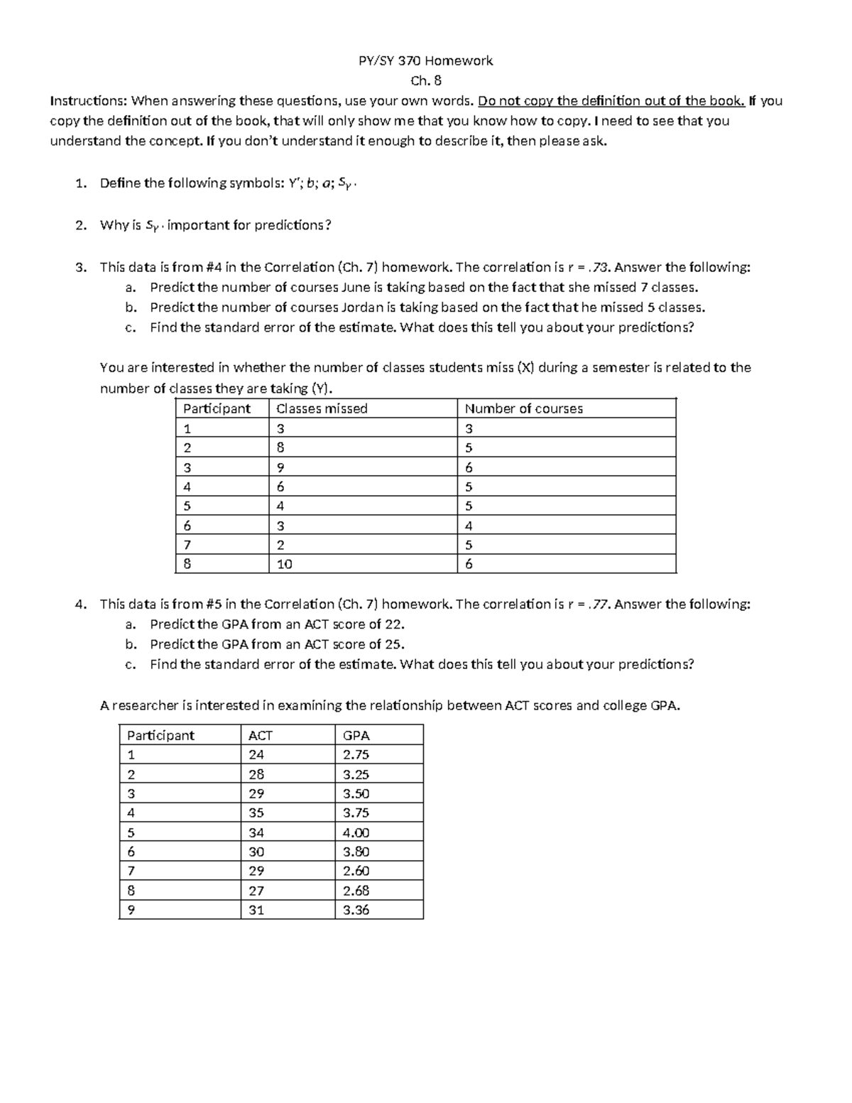 Ch. 8 Homework (3) - Here is some extra practice work for this class ...