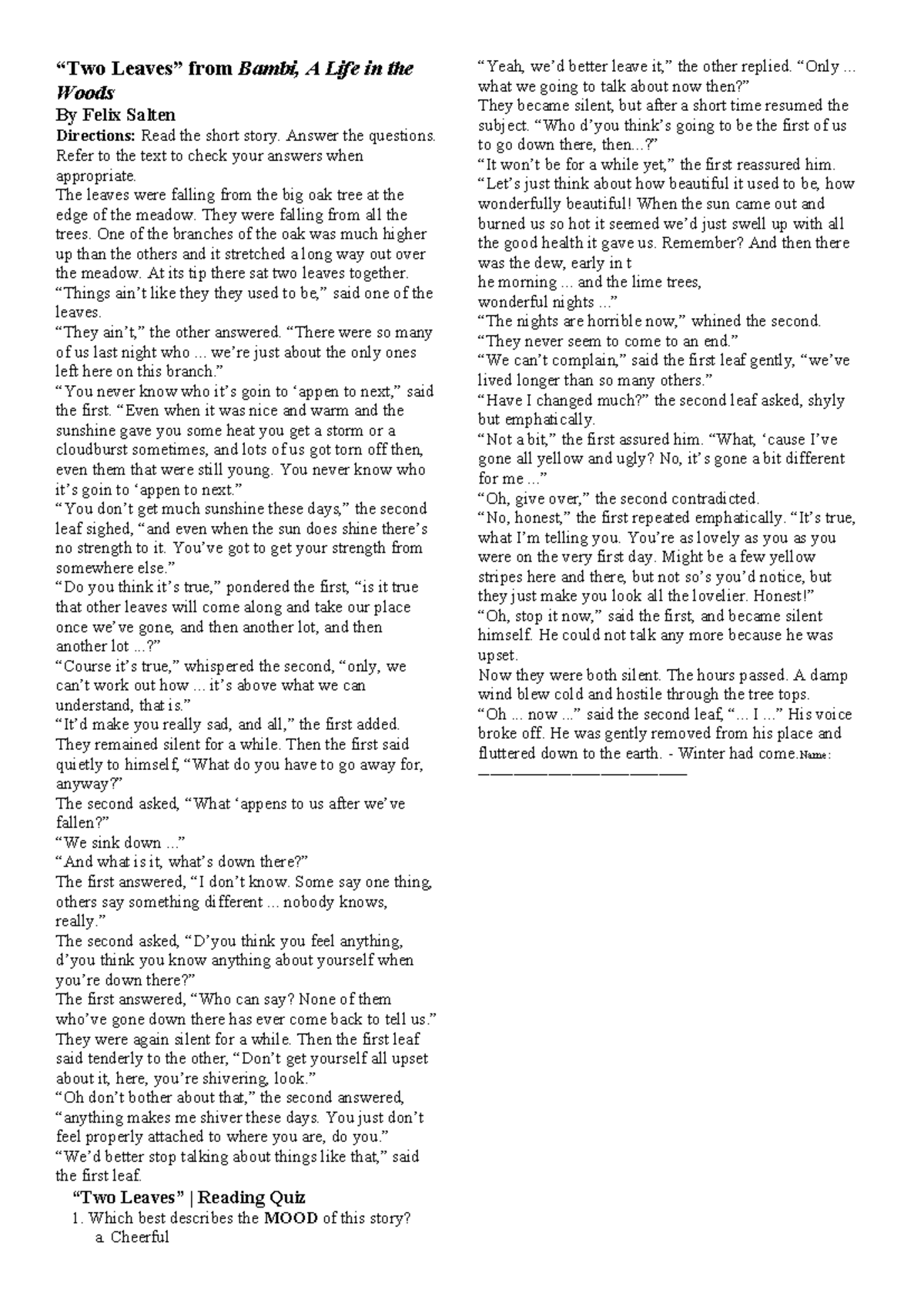 Two Leaves - Summary Bachelor Of Arts In Islamic Studies - “Two Leaves ...