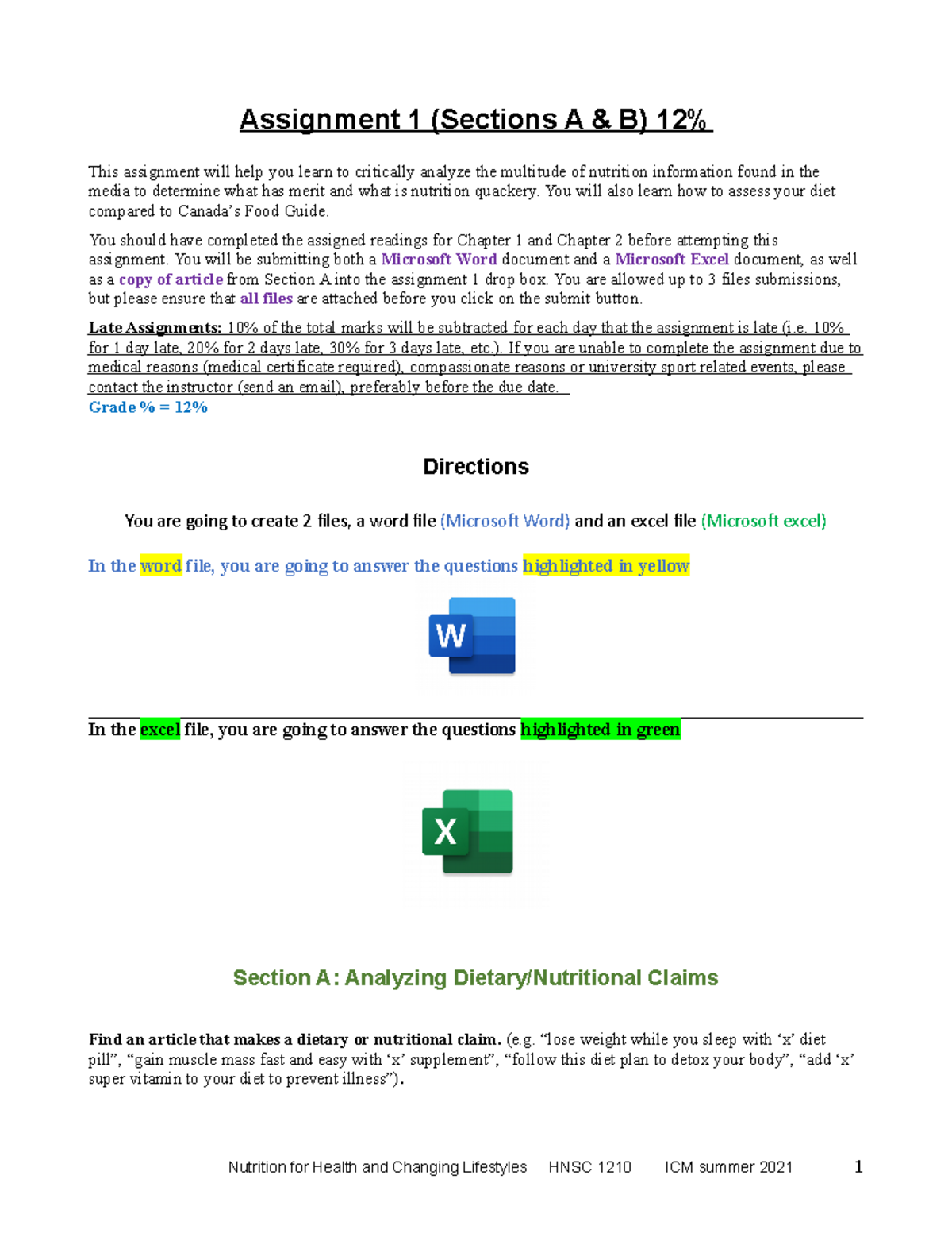 Assignment 1 2021 New CFG ICM - HNSC 1210 - U of M - Studocu