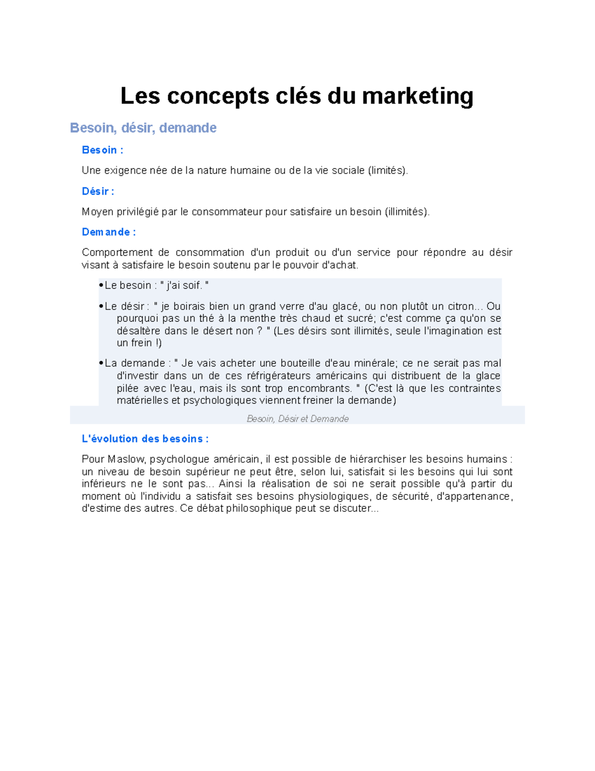 Les concepts clés du marketing - Les concepts clés du marketing Besoin ...