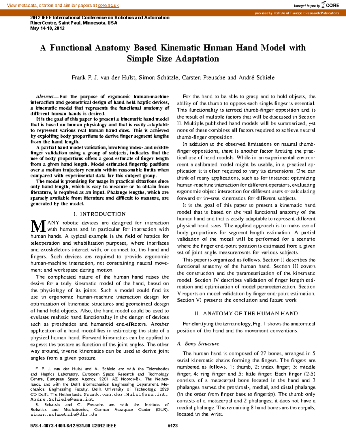 Anatomy of Hand - A Functional Anatomy Based Kinematic Human Hand Model ...