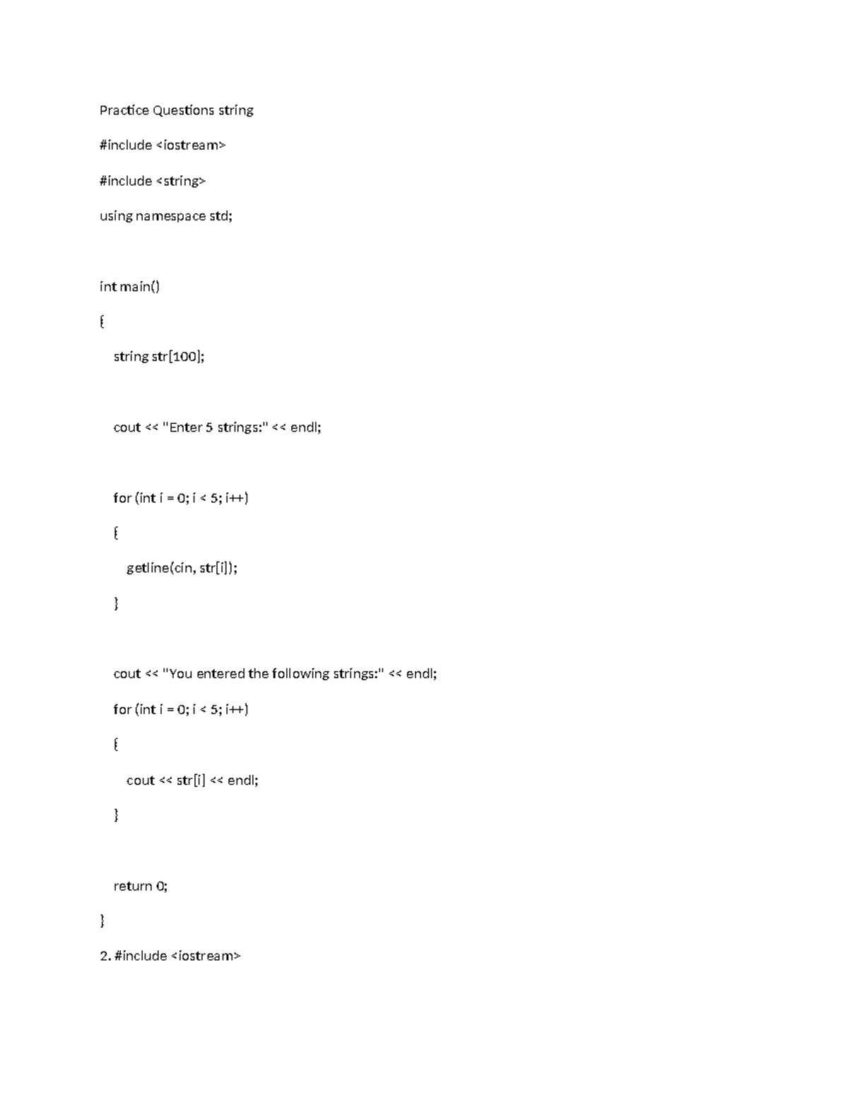 Practice Questions string - Practice Questions string #include #include - Studocu