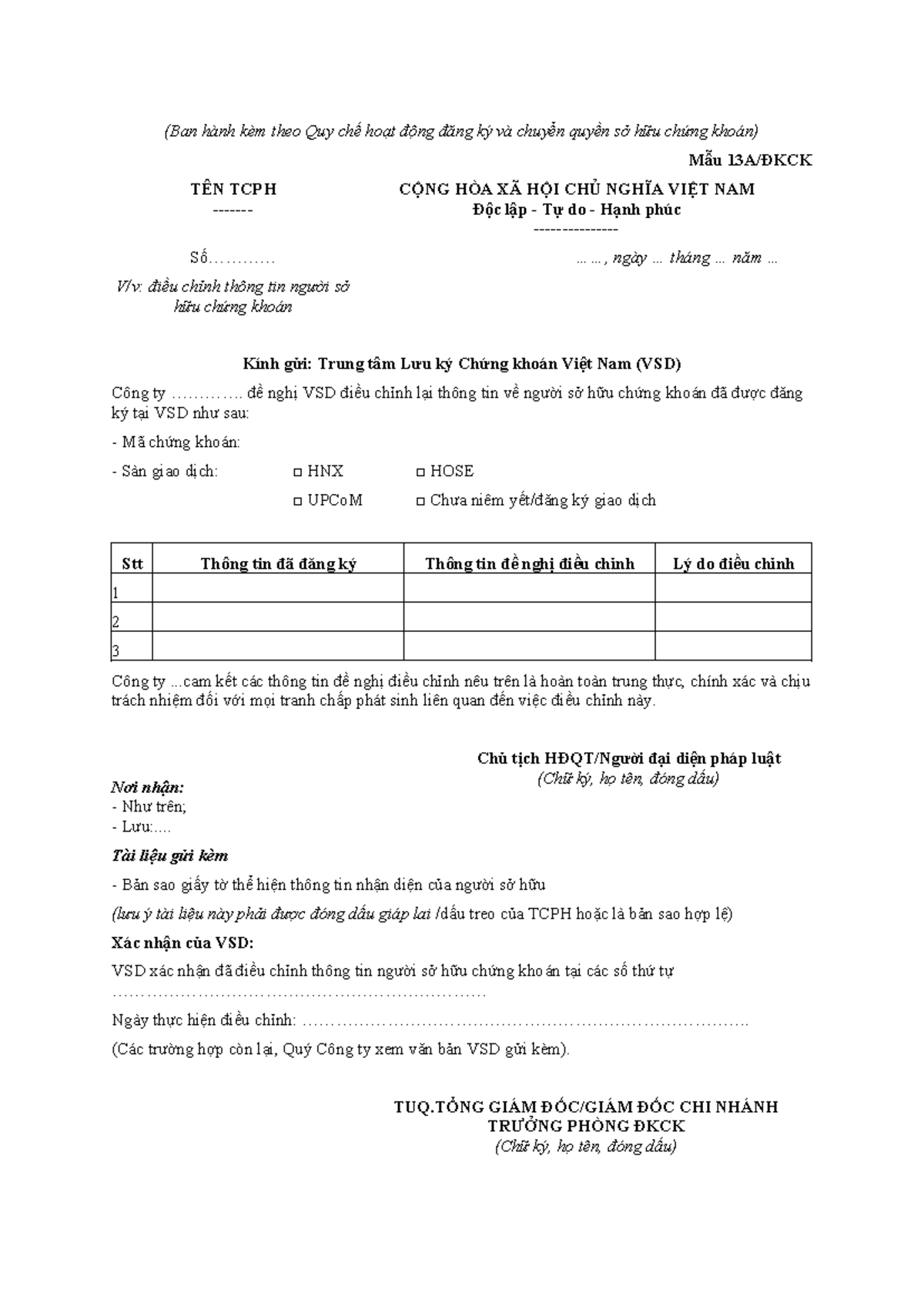 Mau-13A-DKCK - useful - (Ban hành kèm theo Quy chế hoạt động đăng ký và ...