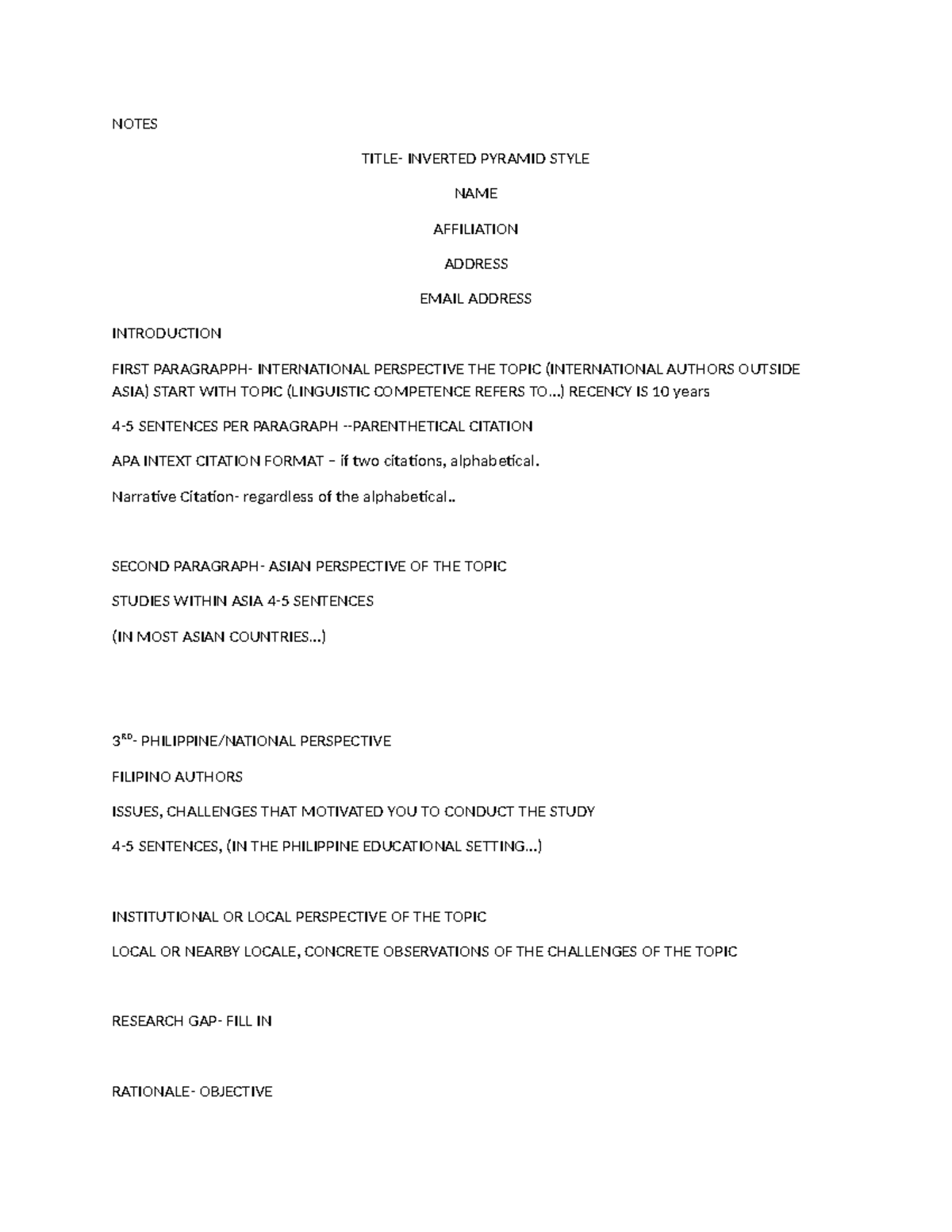 Notes FOR Practical Research - NOTES TITLE- INVERTED PYRAMID STYLE NAME ...