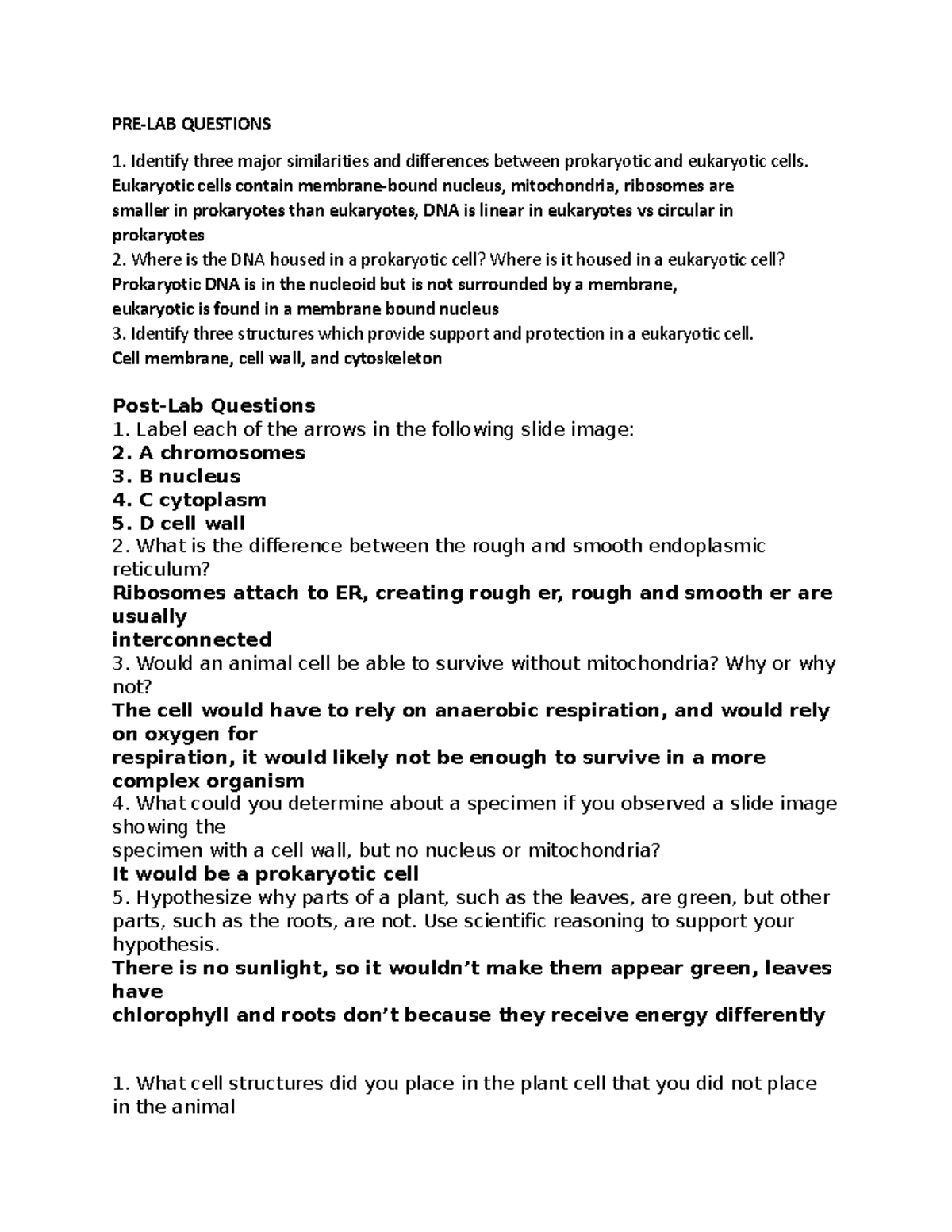 Davis Lab 5Answers 1 - LAB 5 - PRE-LAB QUESTIONS Identify three major similarities and ...