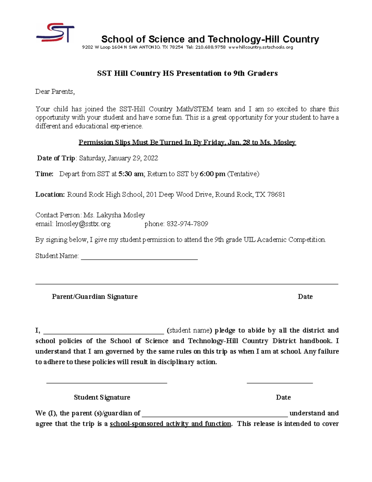 Copy of 9th Grade Transition Parent Letter Permission Slip copy - Studocu