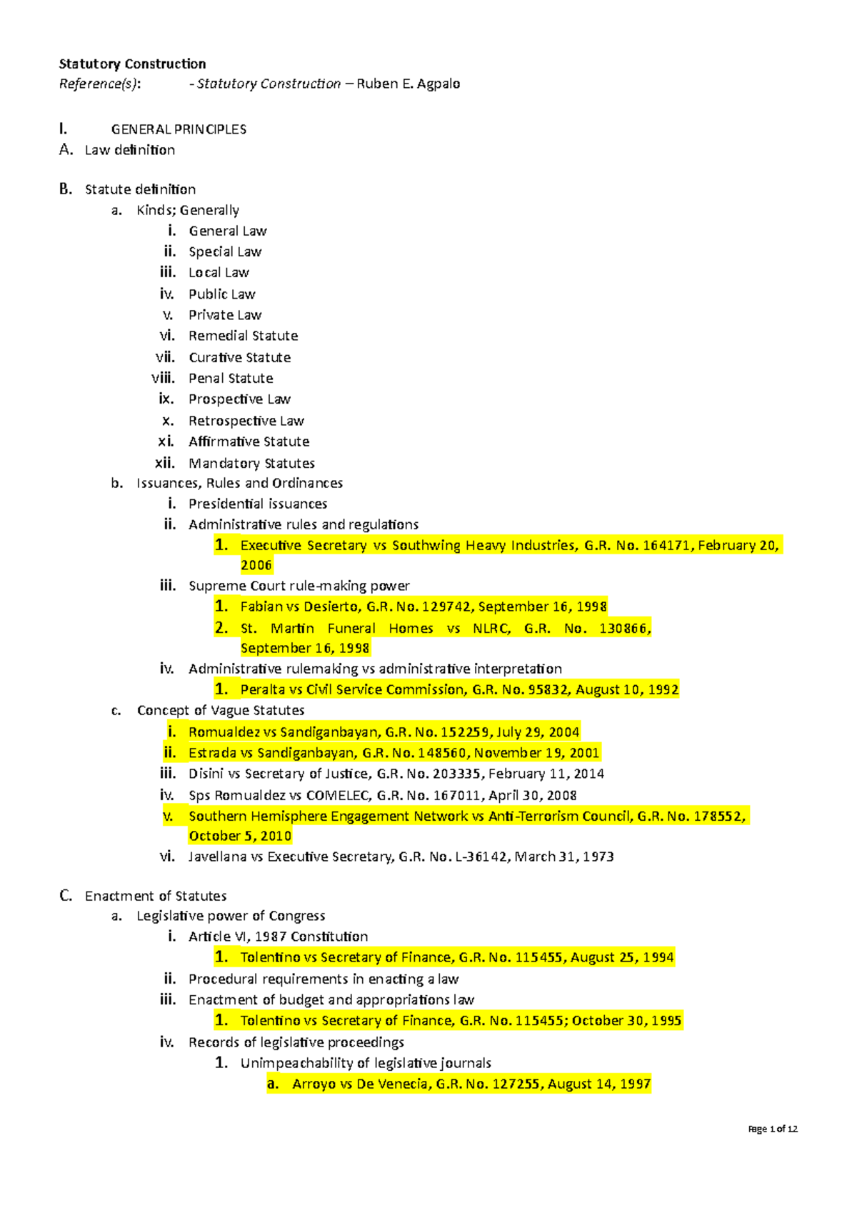 Statutory Construction Outline and Survey List of Cases 2022 2023 ...