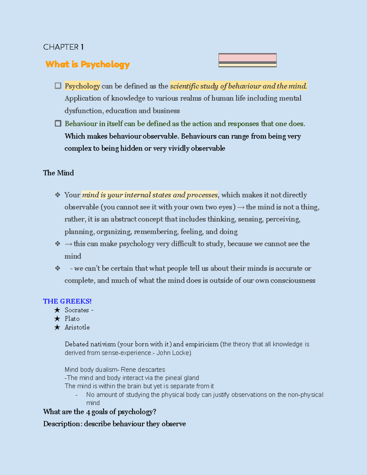 Psychology Notes for Final - CHAPTER 1 What is Psychology Psychology ...
