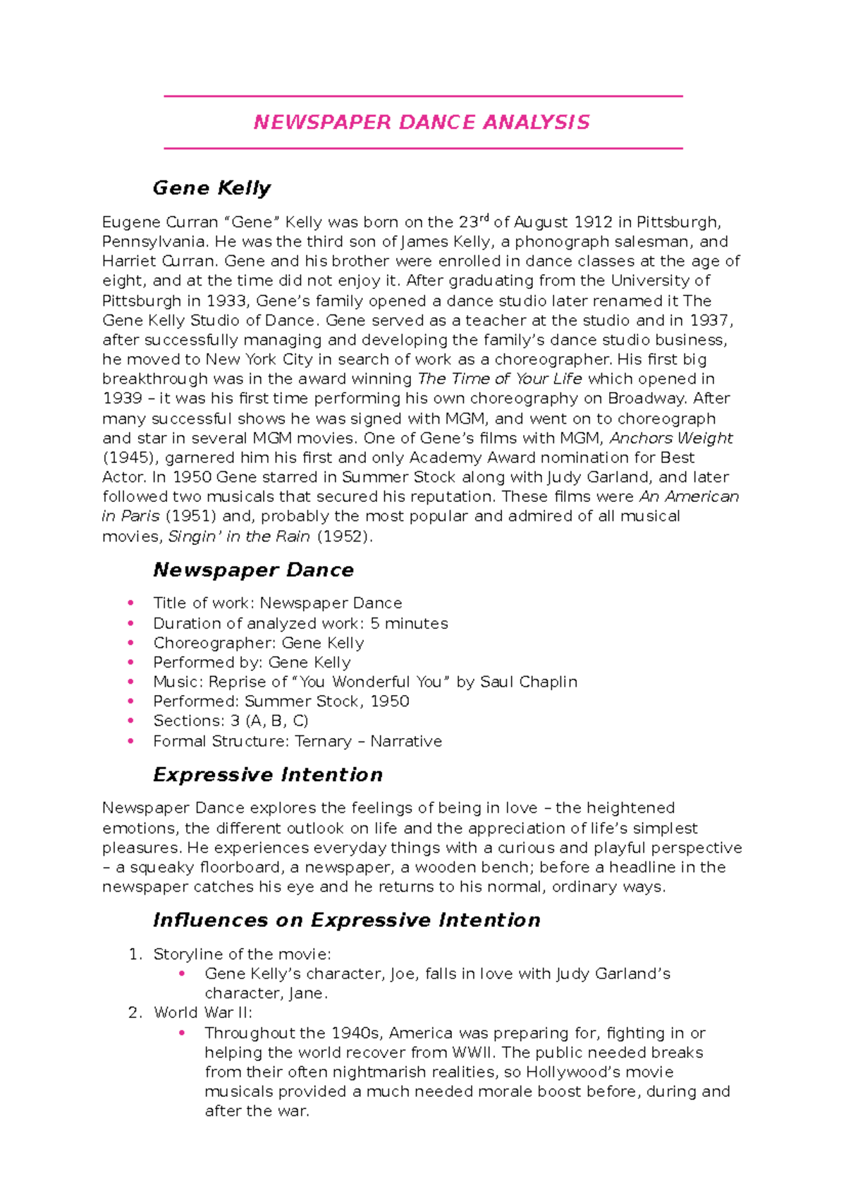 Assignment 1 - Analysis of Newspaper Dance - NEWSPAPER DANCE ANALYSIS ...