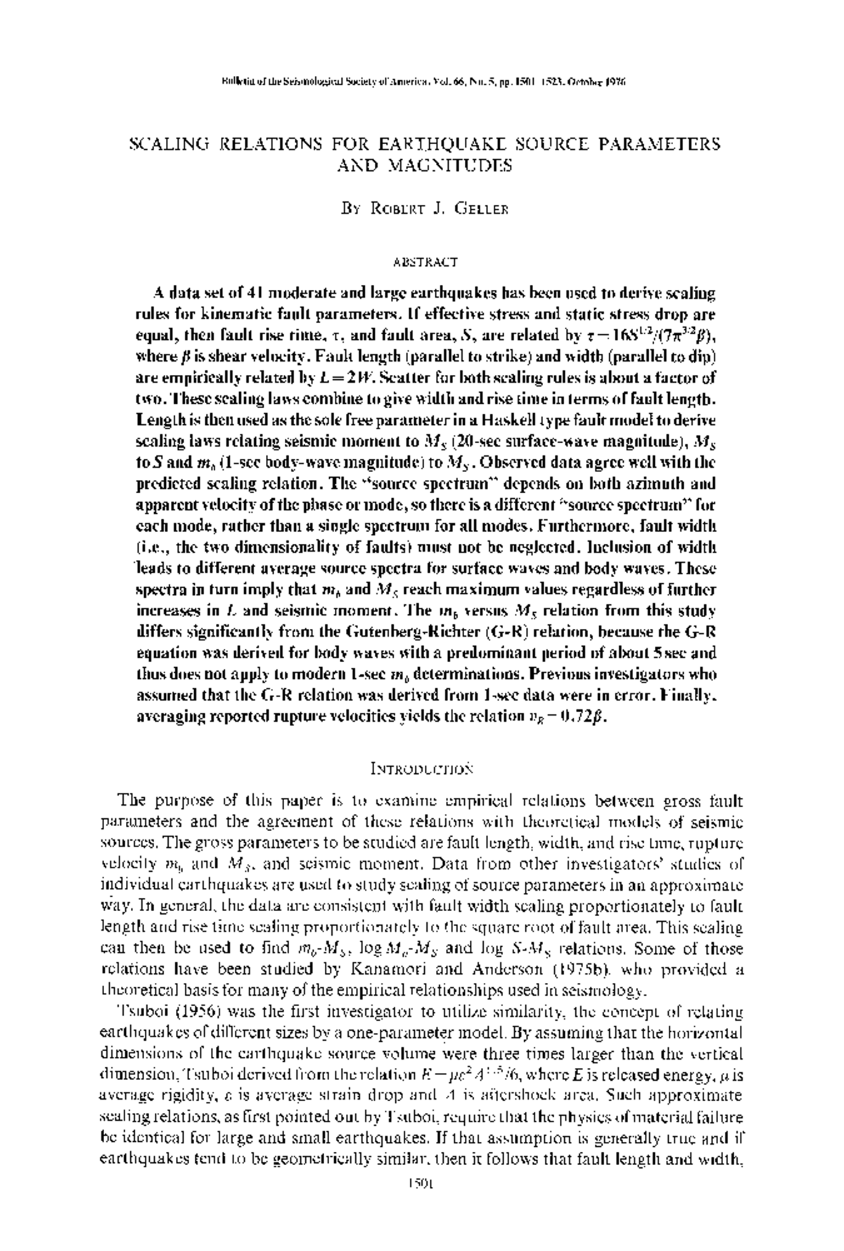 Group 02 Geller 1976 BSSA - Bulletin of the SeismologicalSocietyof ...