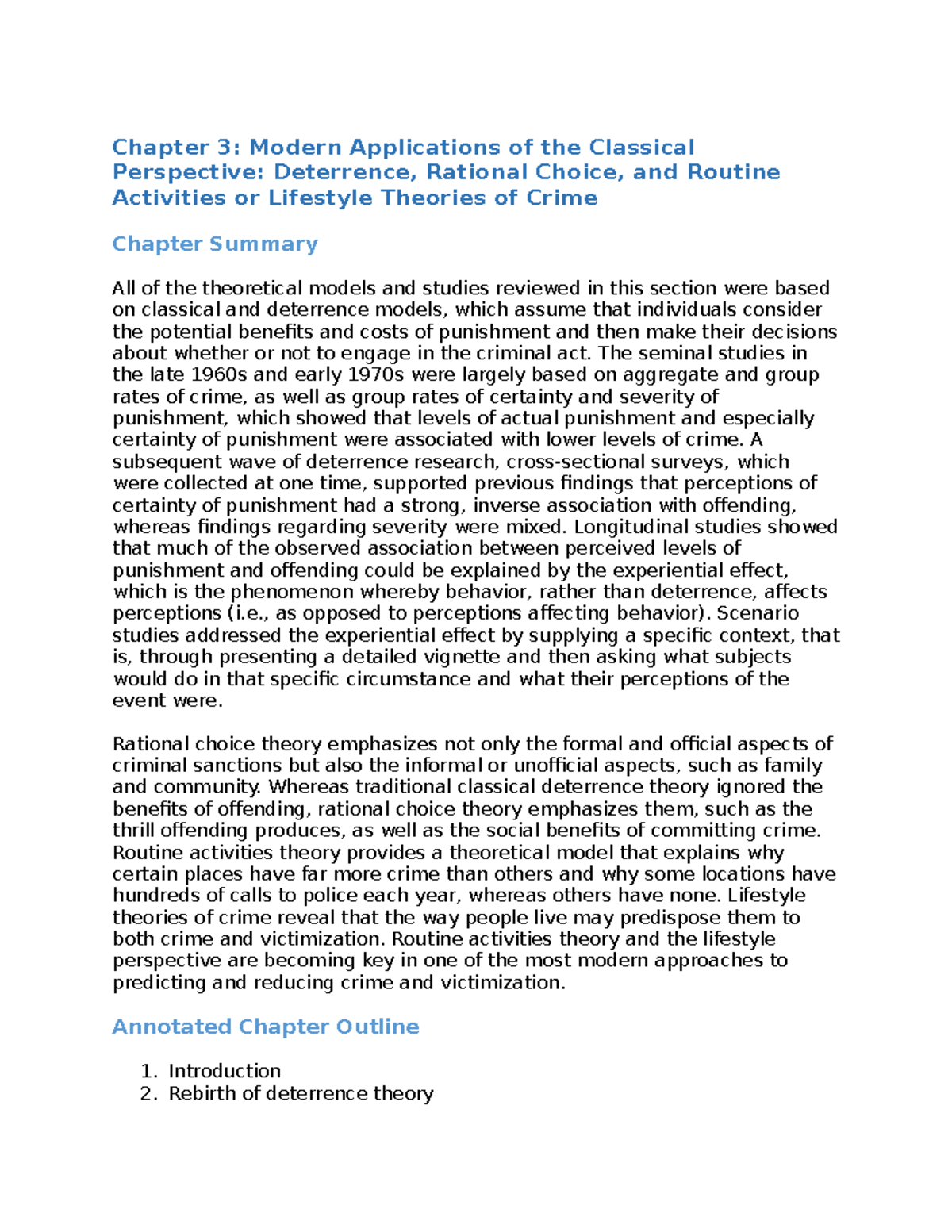 Ch.3 crju370 - deterrence, rational choice, and routine activities or ...
