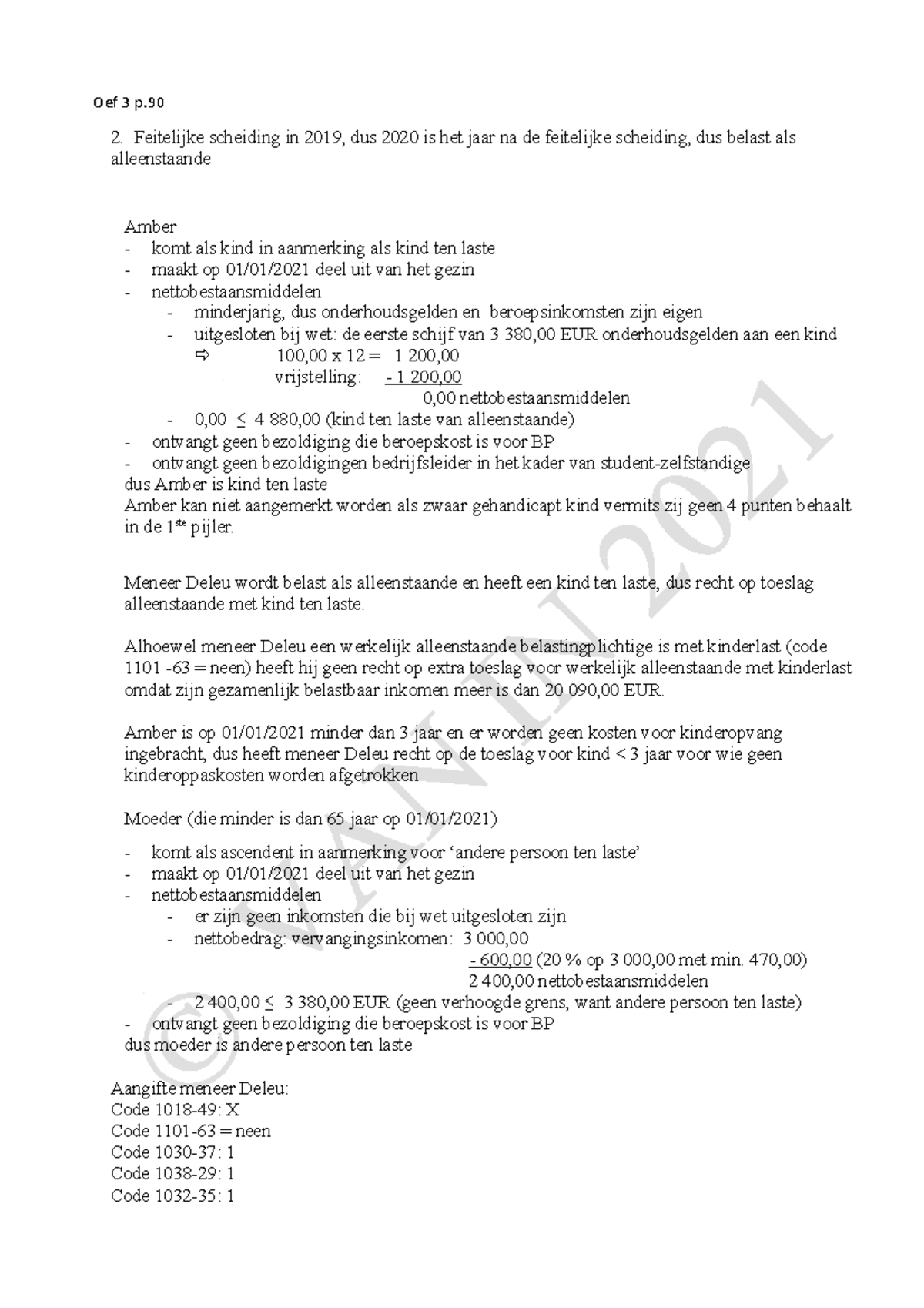 Personenbelasting oplossing oef3 p90 - Oef 3 p. Feitelijke scheiding in ...