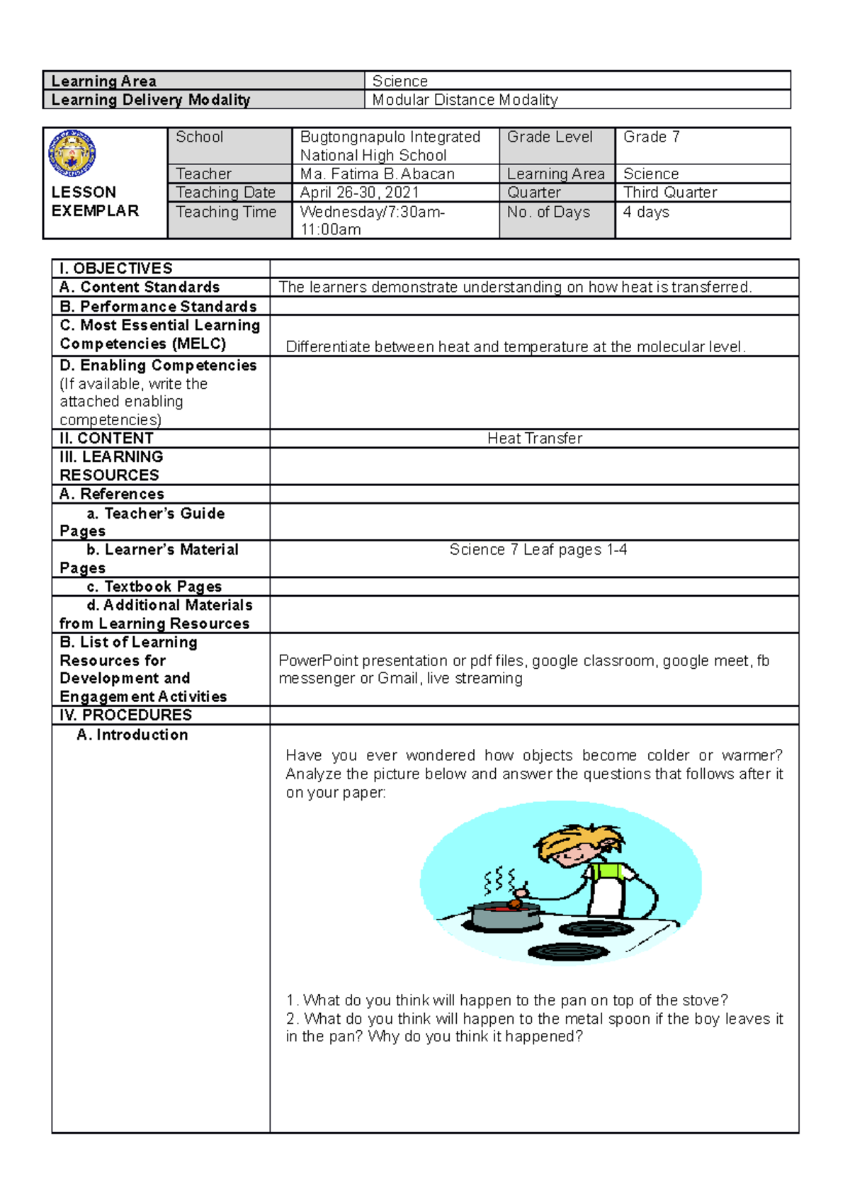 Science le thirdquarter heattransfer - Learning Area Science Learning ...