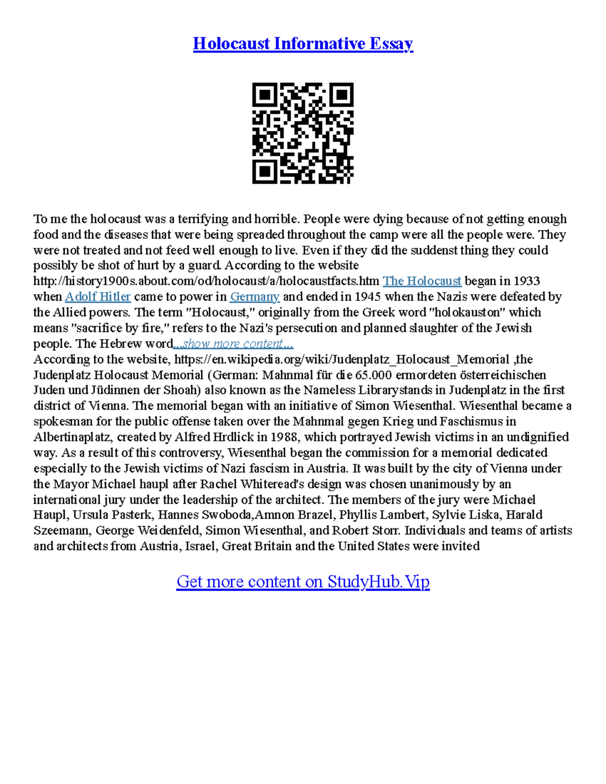 Informative Essay Prompts - Holocaust Informative Essay To me the ...