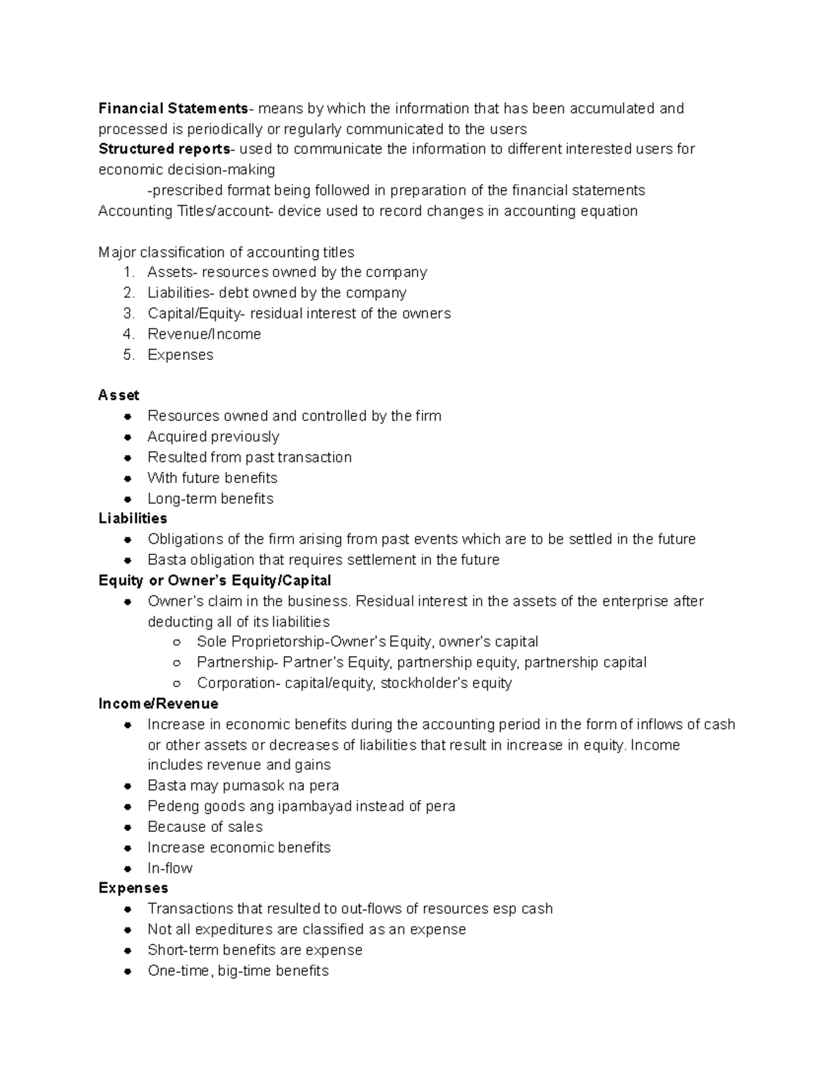 Accounting module 1 NOTES AND TOPICS - Financial Statements - means by ...