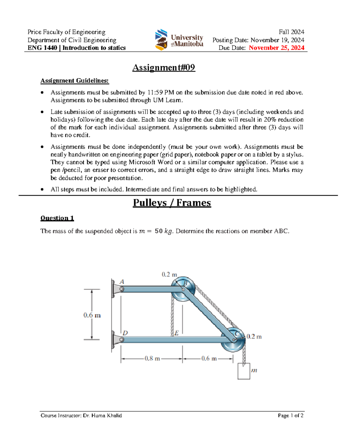 Assignment#09 - Assignment - Course Instructor: Dr. Huma Khalid Page 1 of 2 Assignment ...