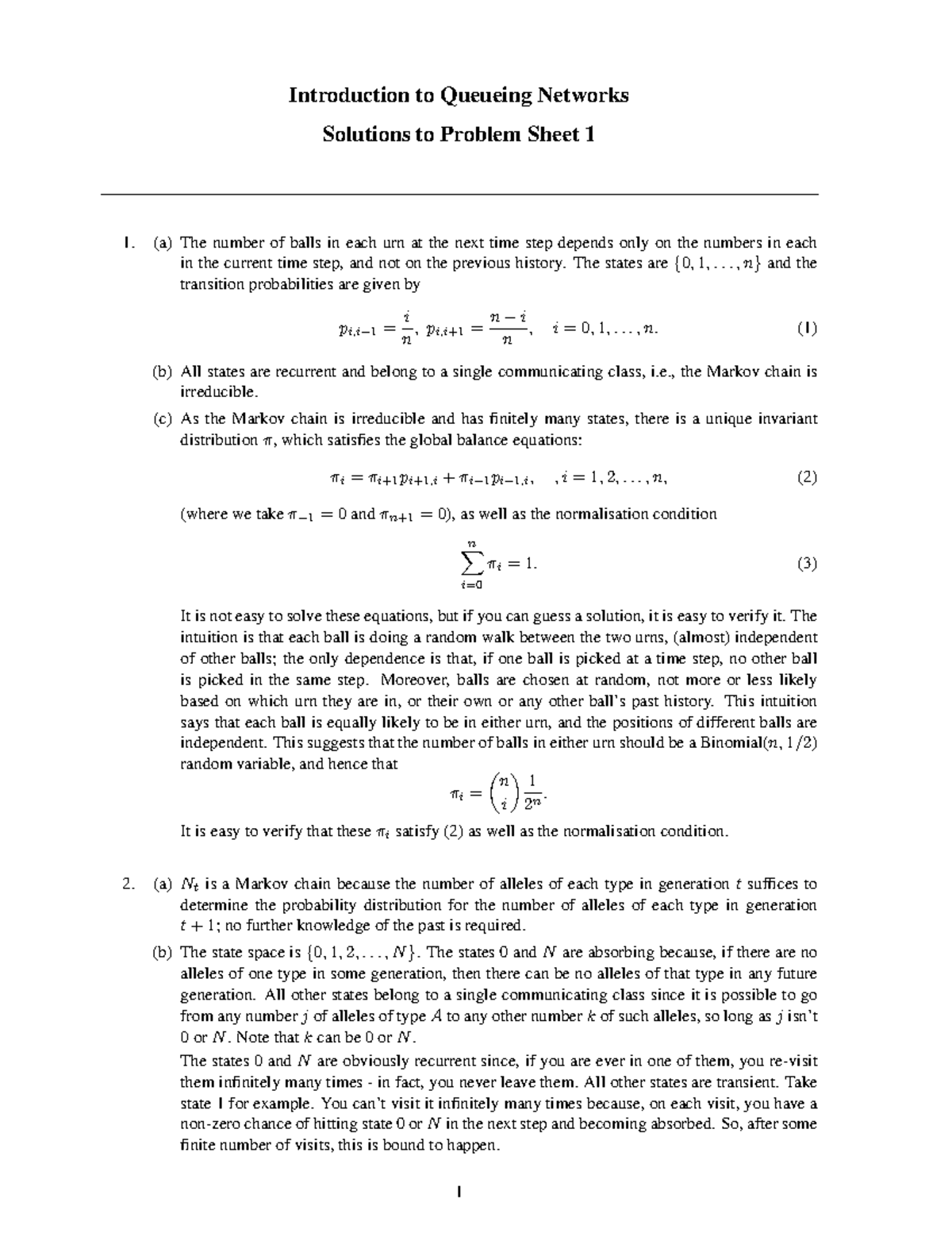 MATH35800 2017-2018 Homework 1 - Solutions - Introduction to Queueing Networks Solutions to ...
