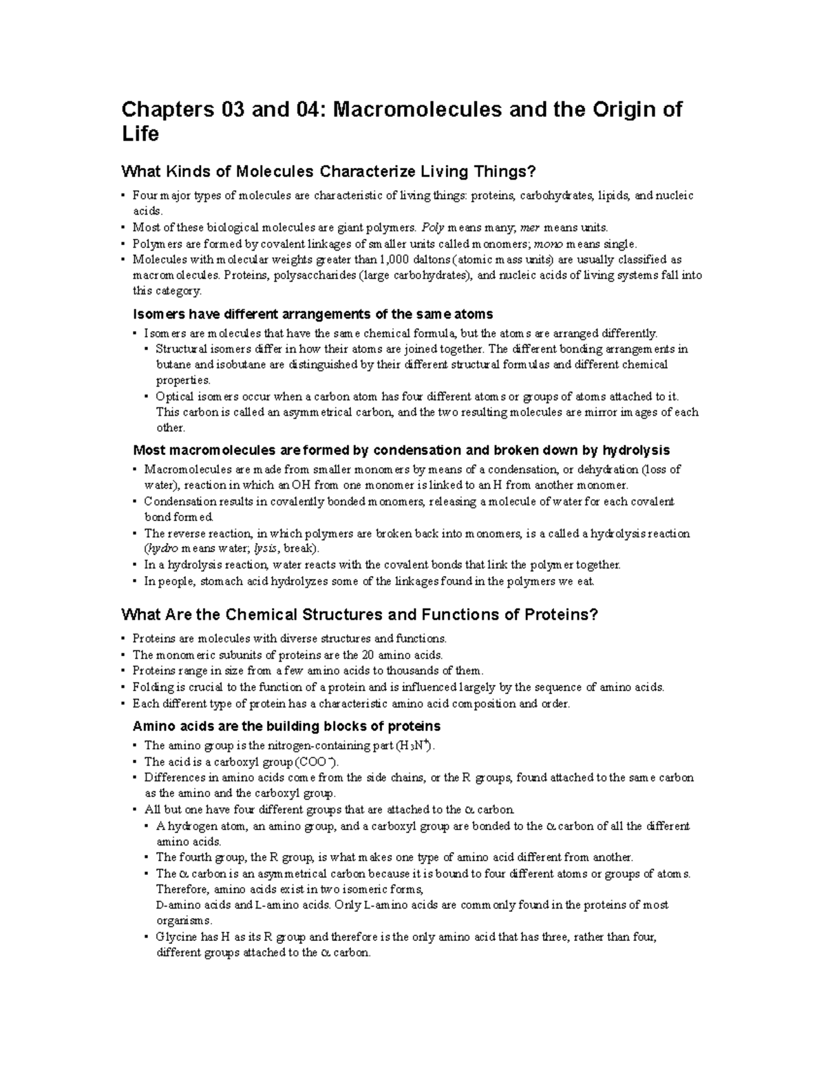 Chapt 3,4 Macromolecules Notes - Chapters 03 and 04: Macromolecules and ...