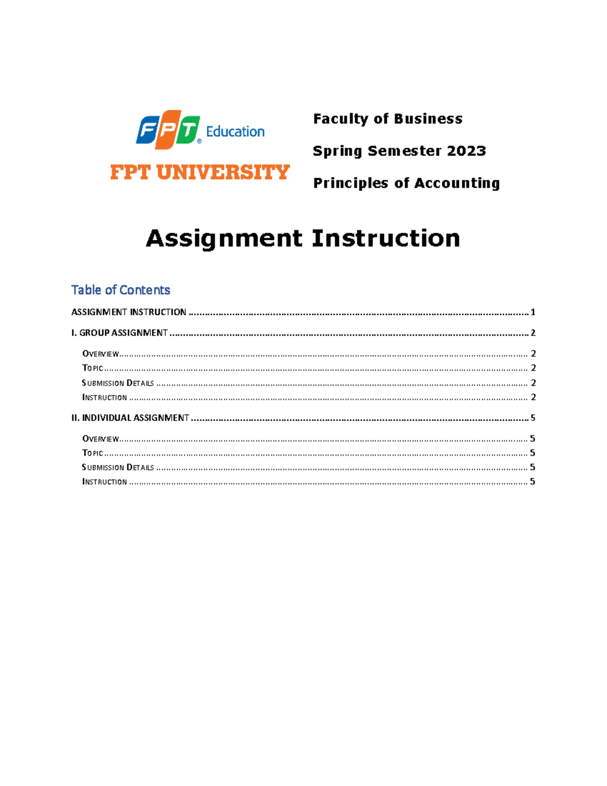 Assignement Instruction - Faculty of Business Spring Semester 2023 ...