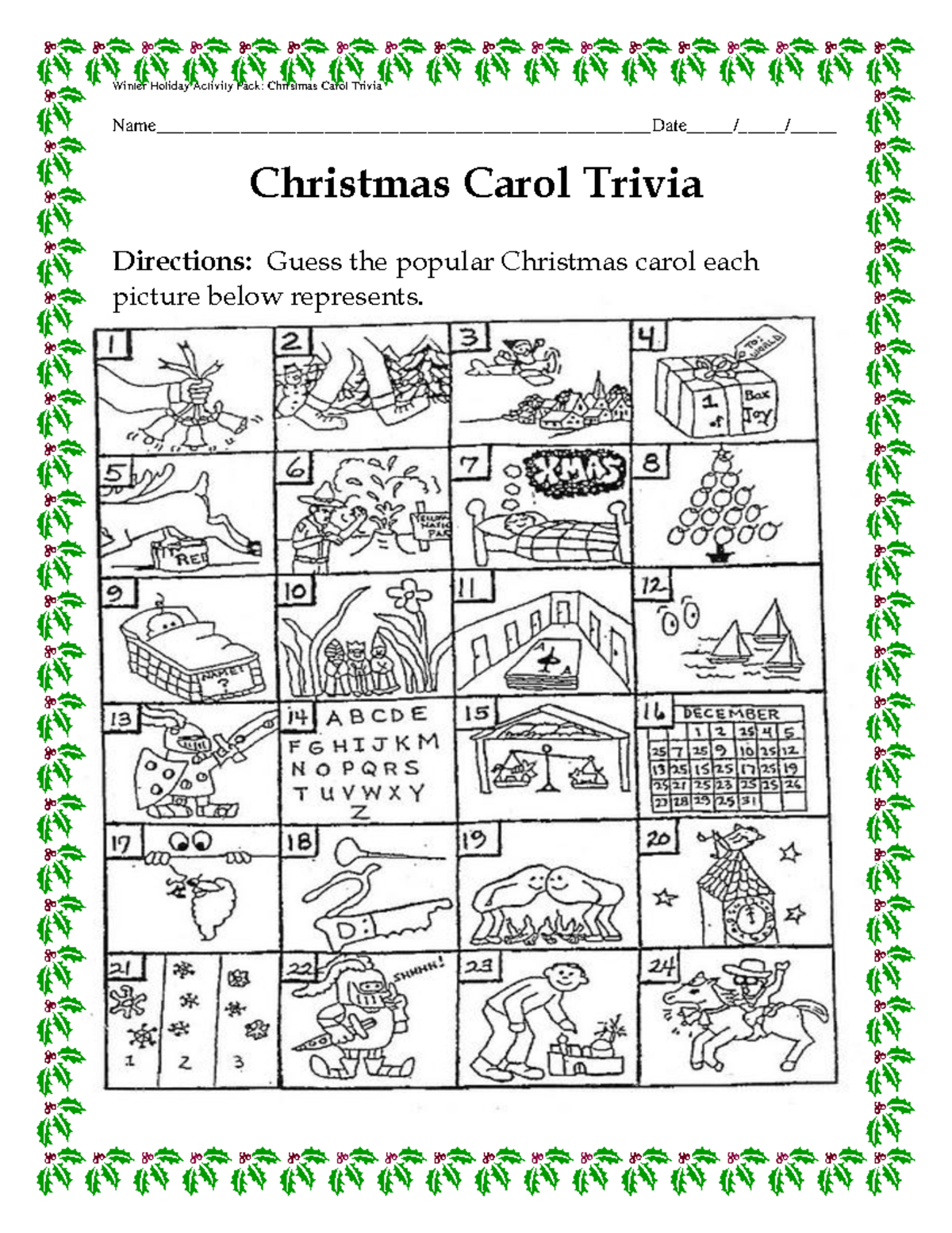 Winterholidayactivitypackguessthechristmascaroltriviagame - Winter ...