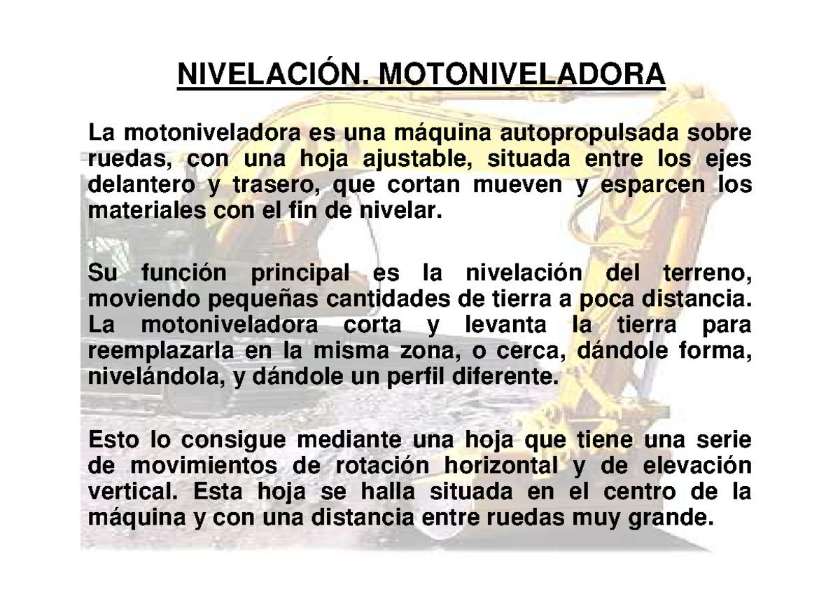 TEMA 10 Nivelacion Motoniveladora - La motoniveladora es una máquina ...