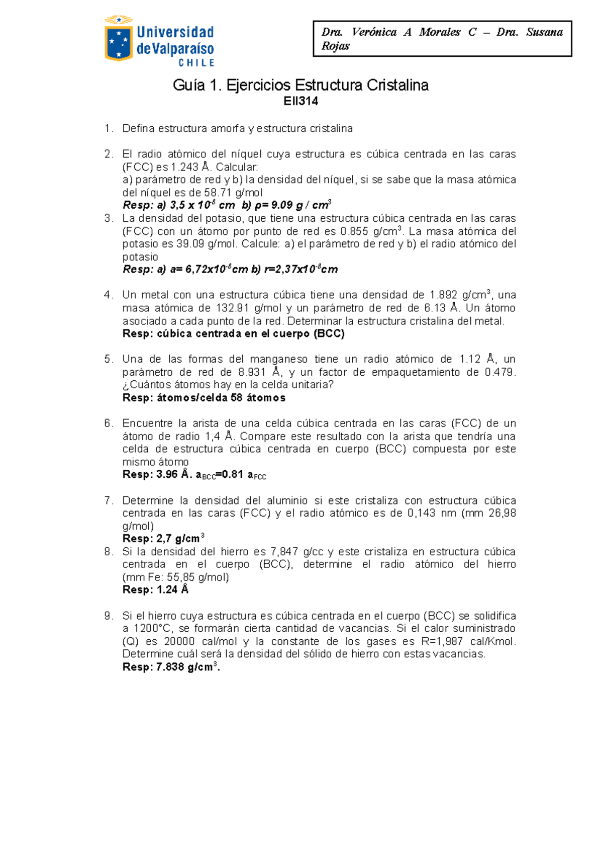 Guia 1 Estructura Cristalina - Guía 1. Ejercicios Estructura Cristalina ...