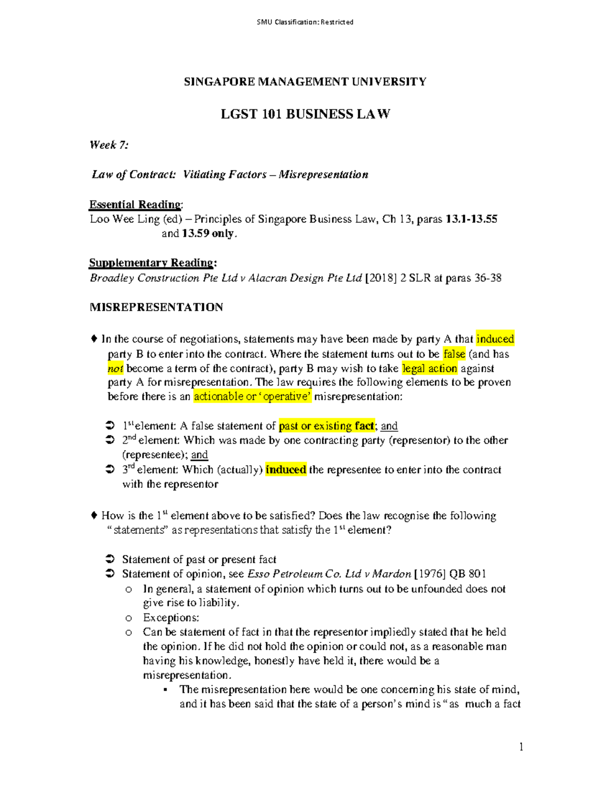 Week 7 Outline 3 - concised reading notes - SINGAPORE MANAGEMENT ...
