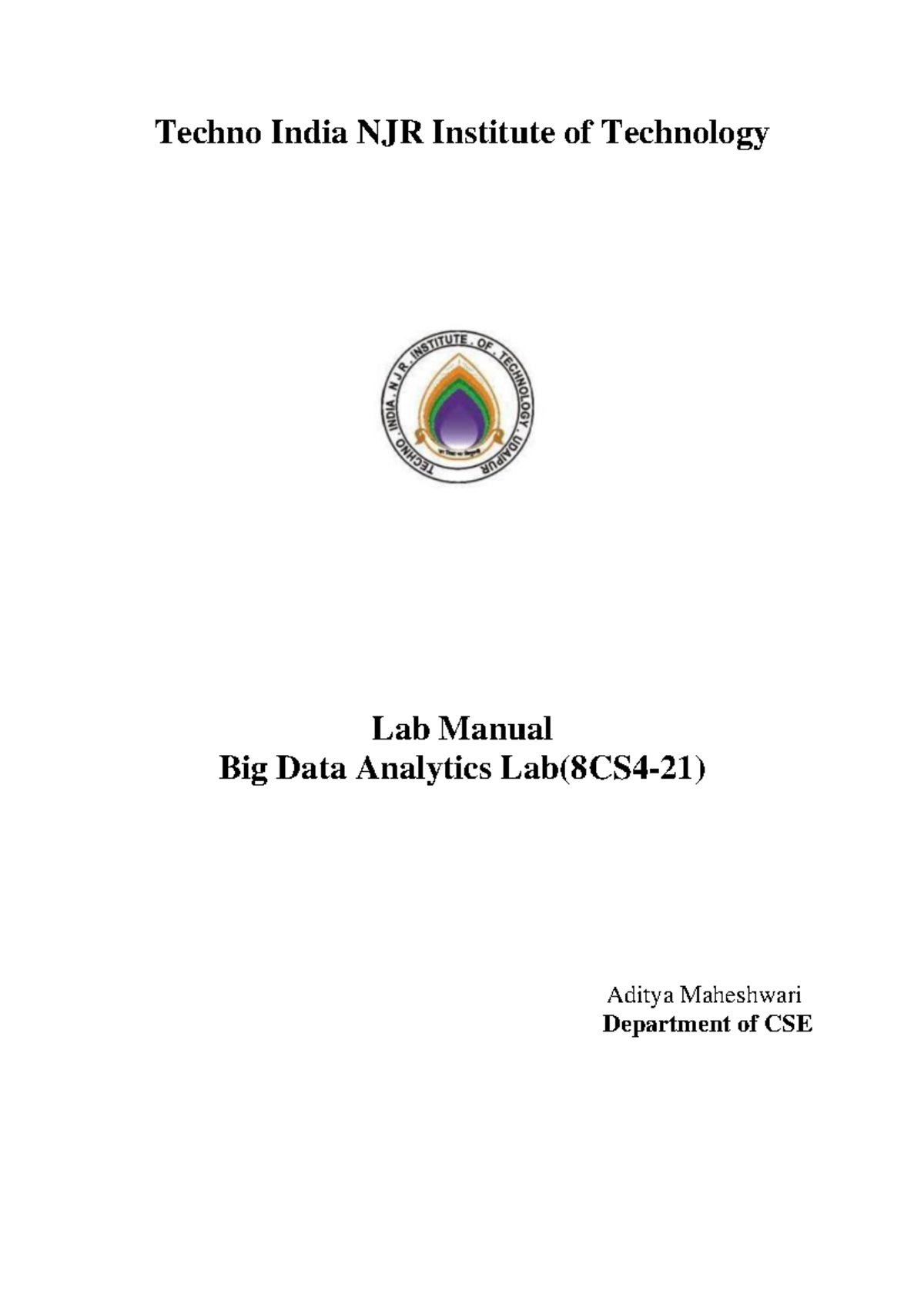 Practical Book Big Data Analytics - Techno India NJR Institute of ...