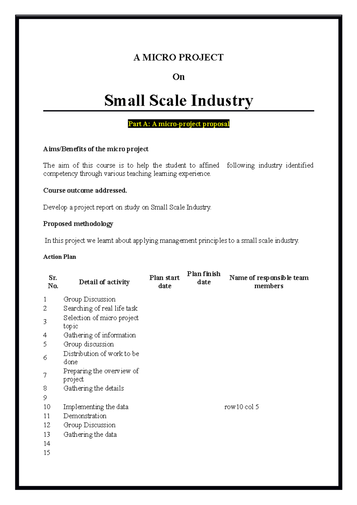 A Micro Project report - A MICRO PROJECT On Small Scale Industry Part A ...
