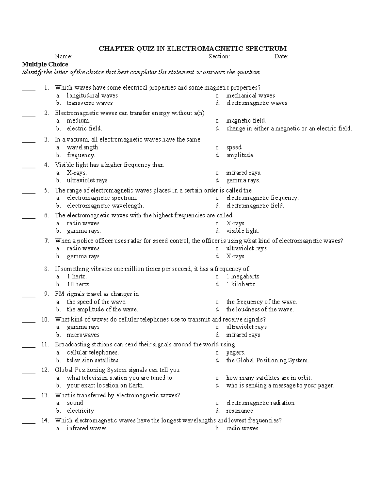 433041382-Summative-Test-EM-Spectrum - CHAPTER QUIZ IN ELECTROMAGNETIC ...