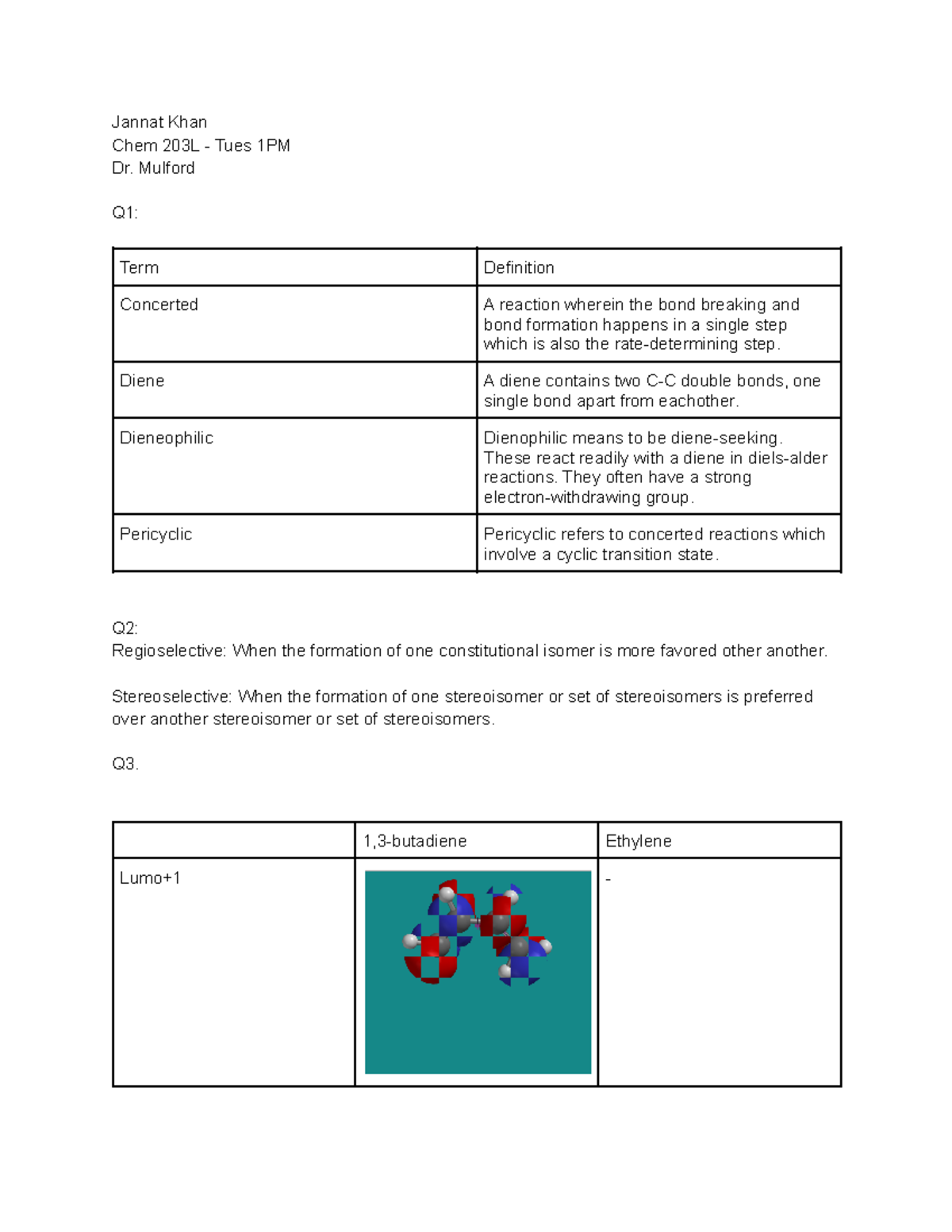 Prelab 10 - chem - Jannat Khan Chem 203L - Tues 1PM Dr. Mulford Q1 ...