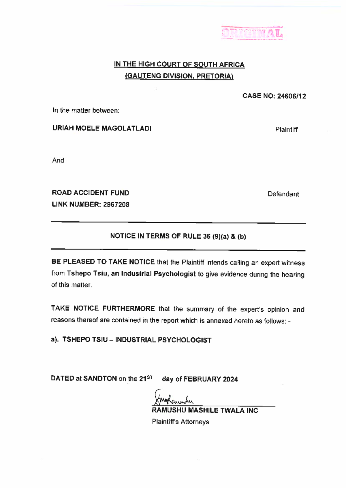 Notice IN Terms OF RULE 36 9 B IP TLI4801 Studocu