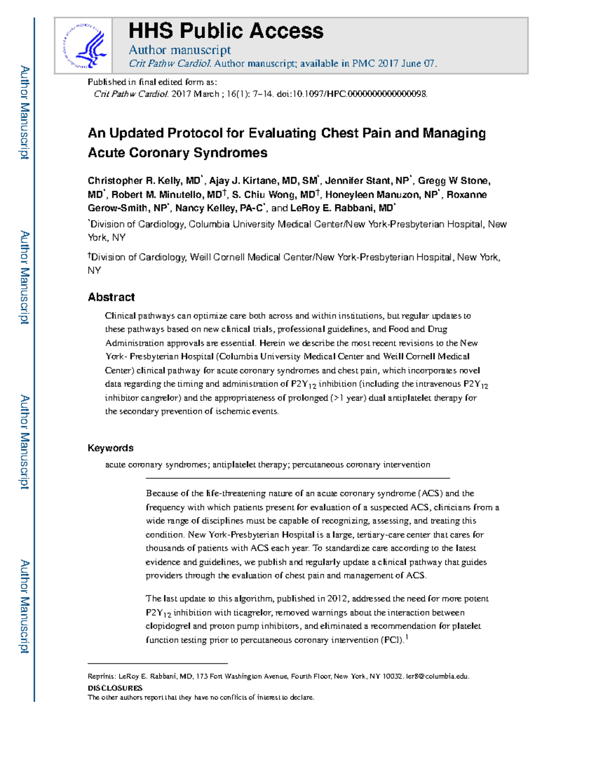 Pub Med chest pain - An Updated Protocol for Evaluating Chest Pain and ...