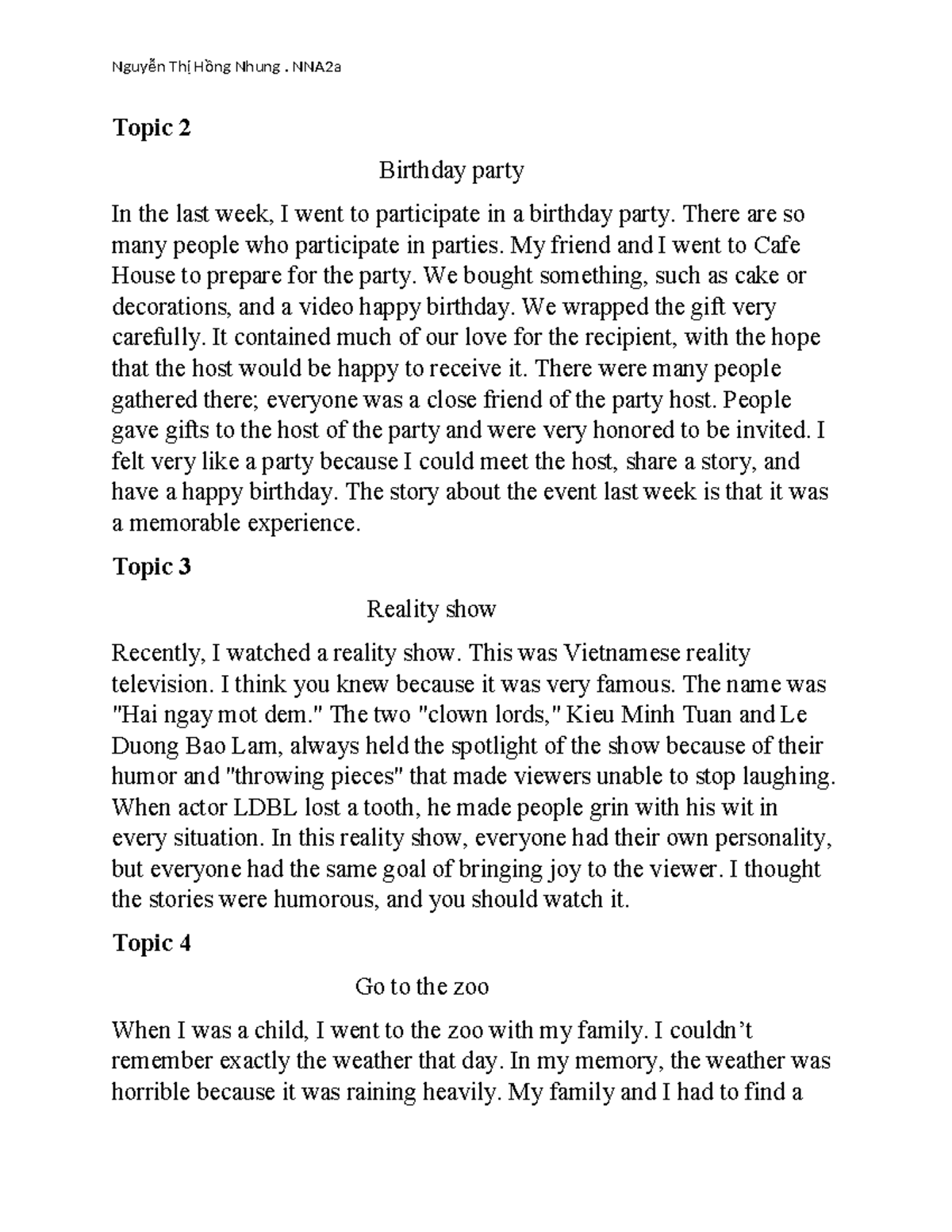 Unit-4 - Nguyễn Thị Hồng Nhung. NNA2a Topic 2 Birthday party In the ...