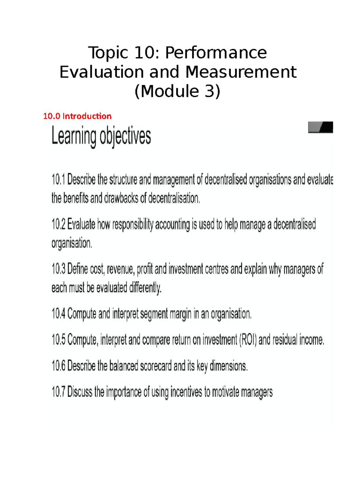W10 - Performance Evaluation and Measurement - Topic 10: Performance ...